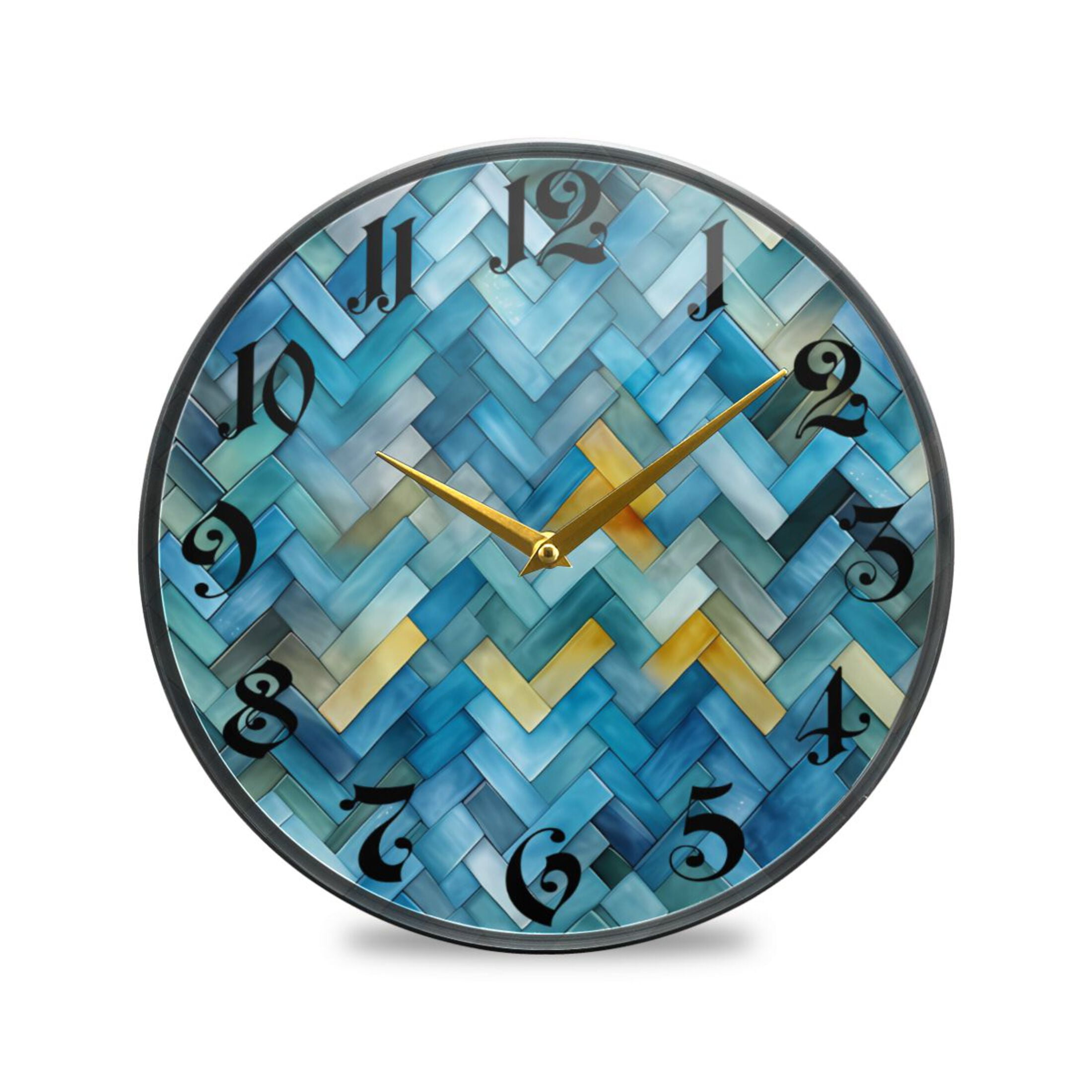 12" Round Silent Wall Clocks Blue Abstract Acrylic Battery Operated ...
