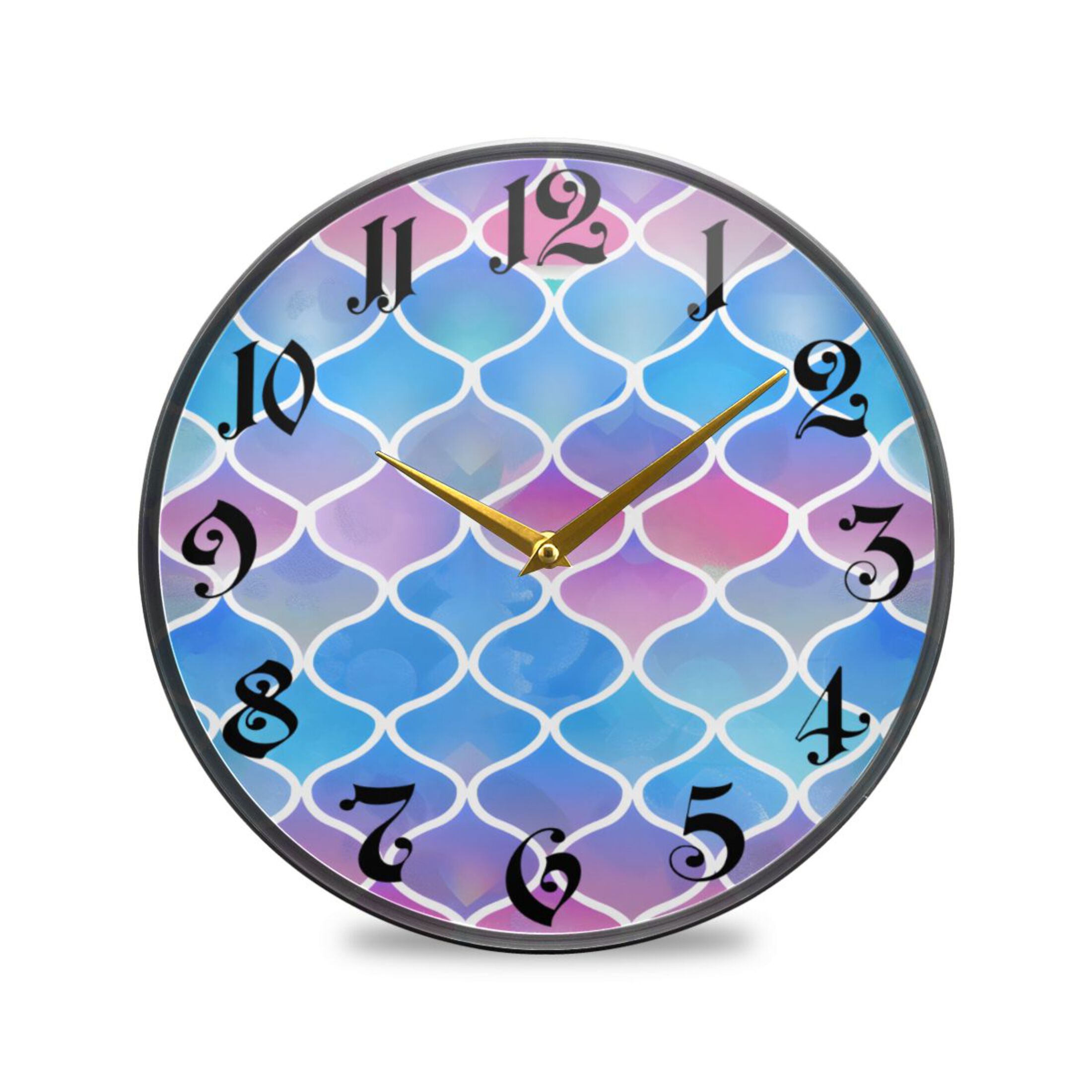 12" Round Silent Wall Clocks Blue Fish Scale Acrylic Battery Operated ...