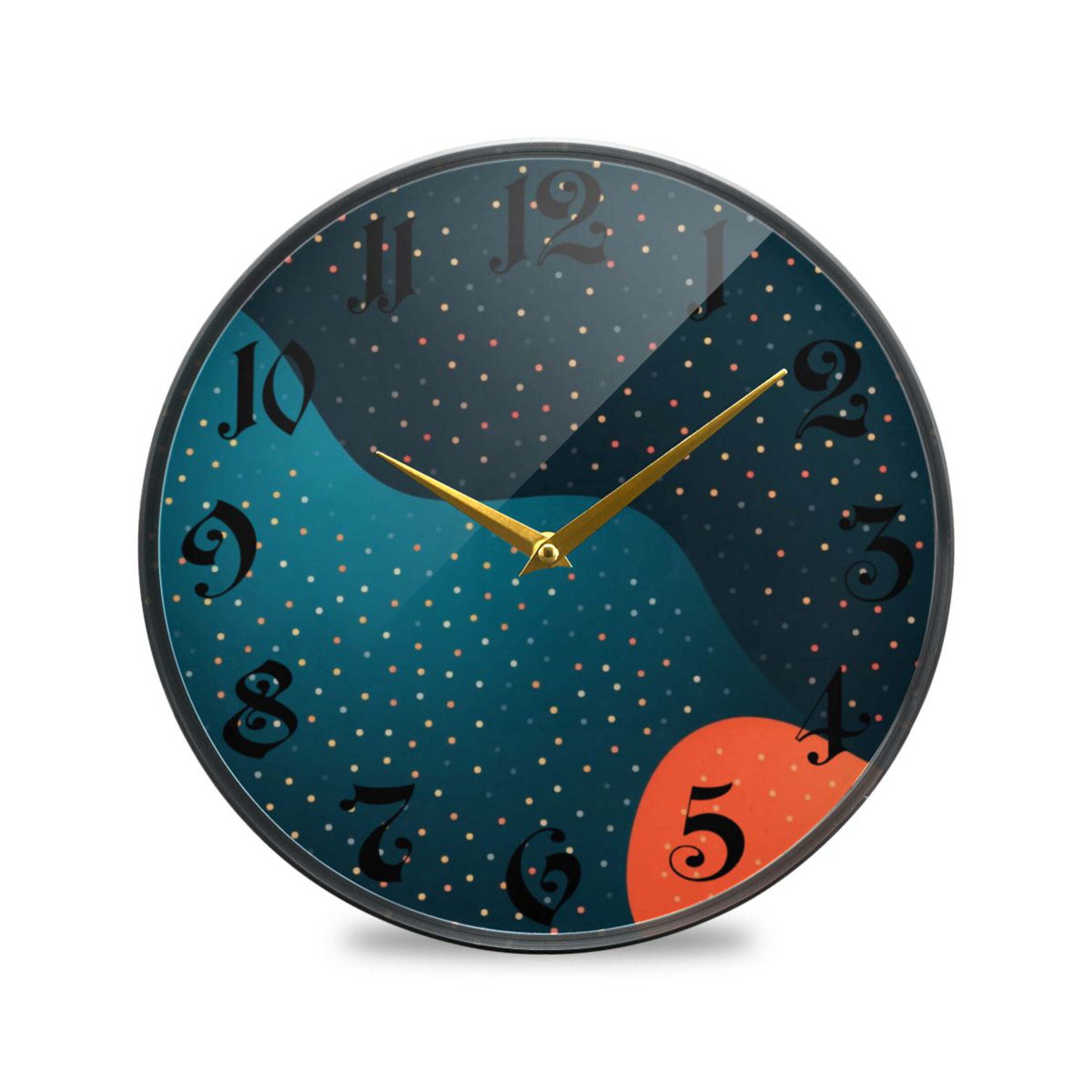 12" Round Silent Wall Clocks Blue Polka Dot Acrylic Battery Operated ...
