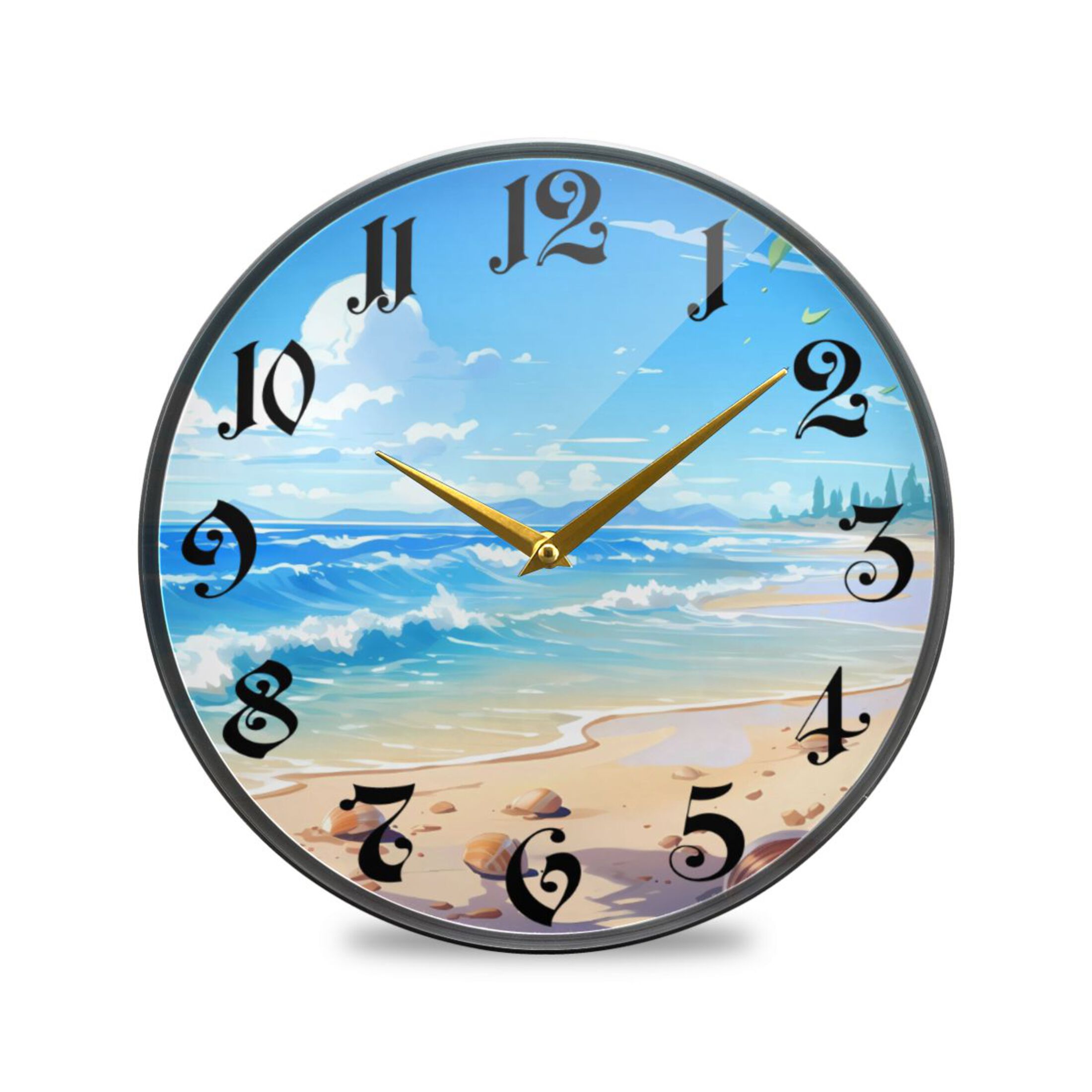 12" Round Silent Wall Clocks Blue Sky and Beach Acrylic Battery Operated Clock Non-Ticking ...