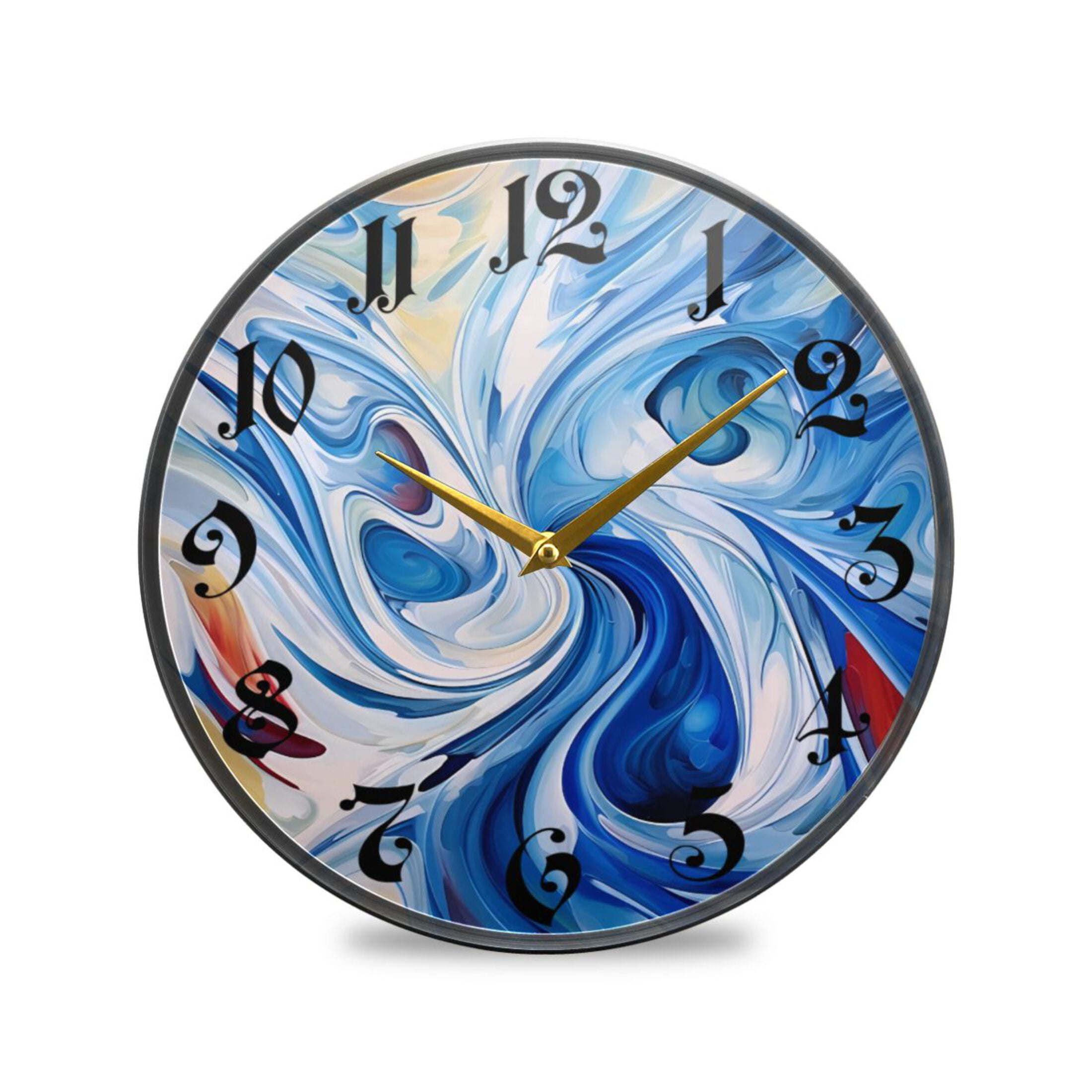 12" Round Silent Wall Clocks Blue with Liquid Acrylic Battery Operated ...