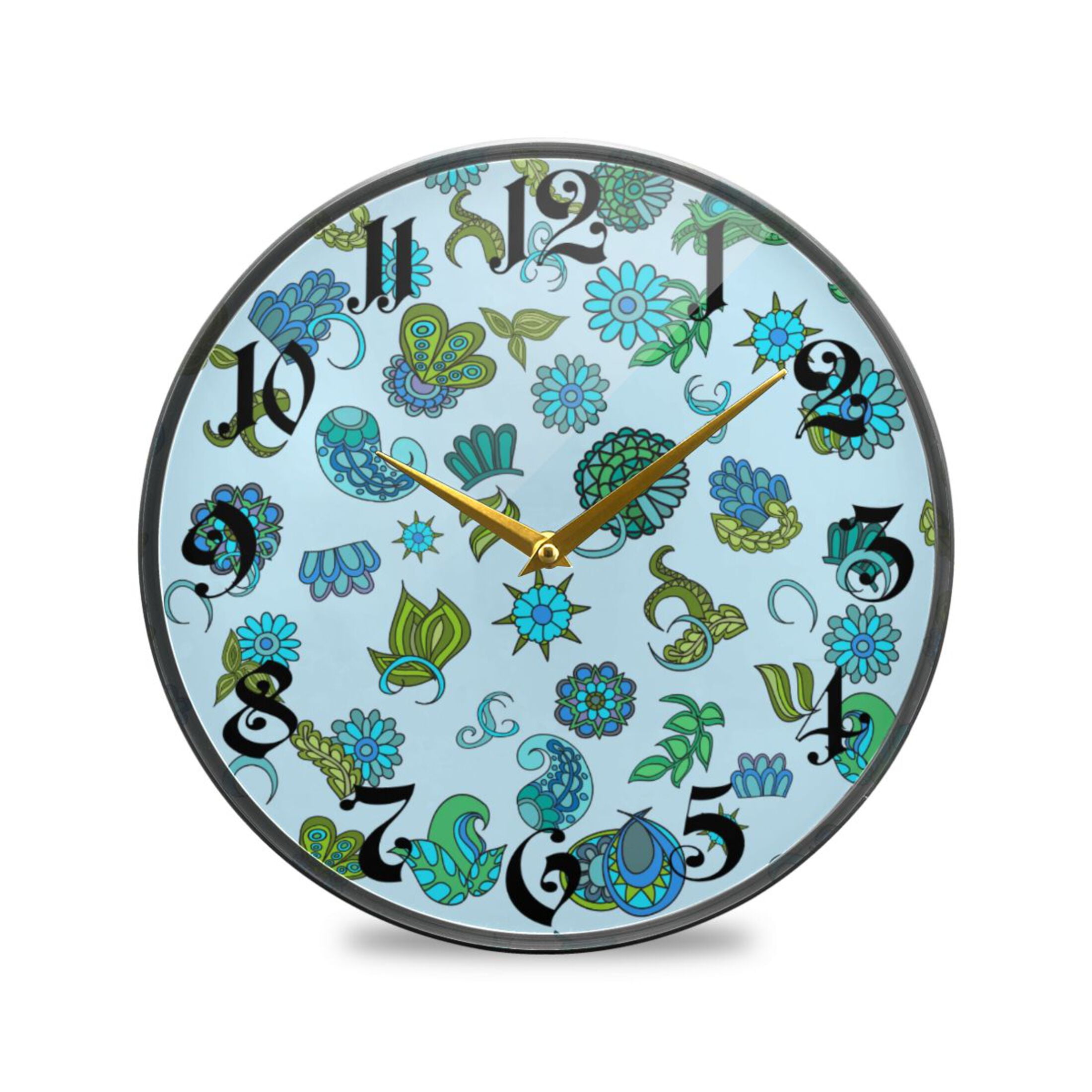 12" Round Silent Wall Clocks Bohomia Summer Floral Acrylic Battery ...