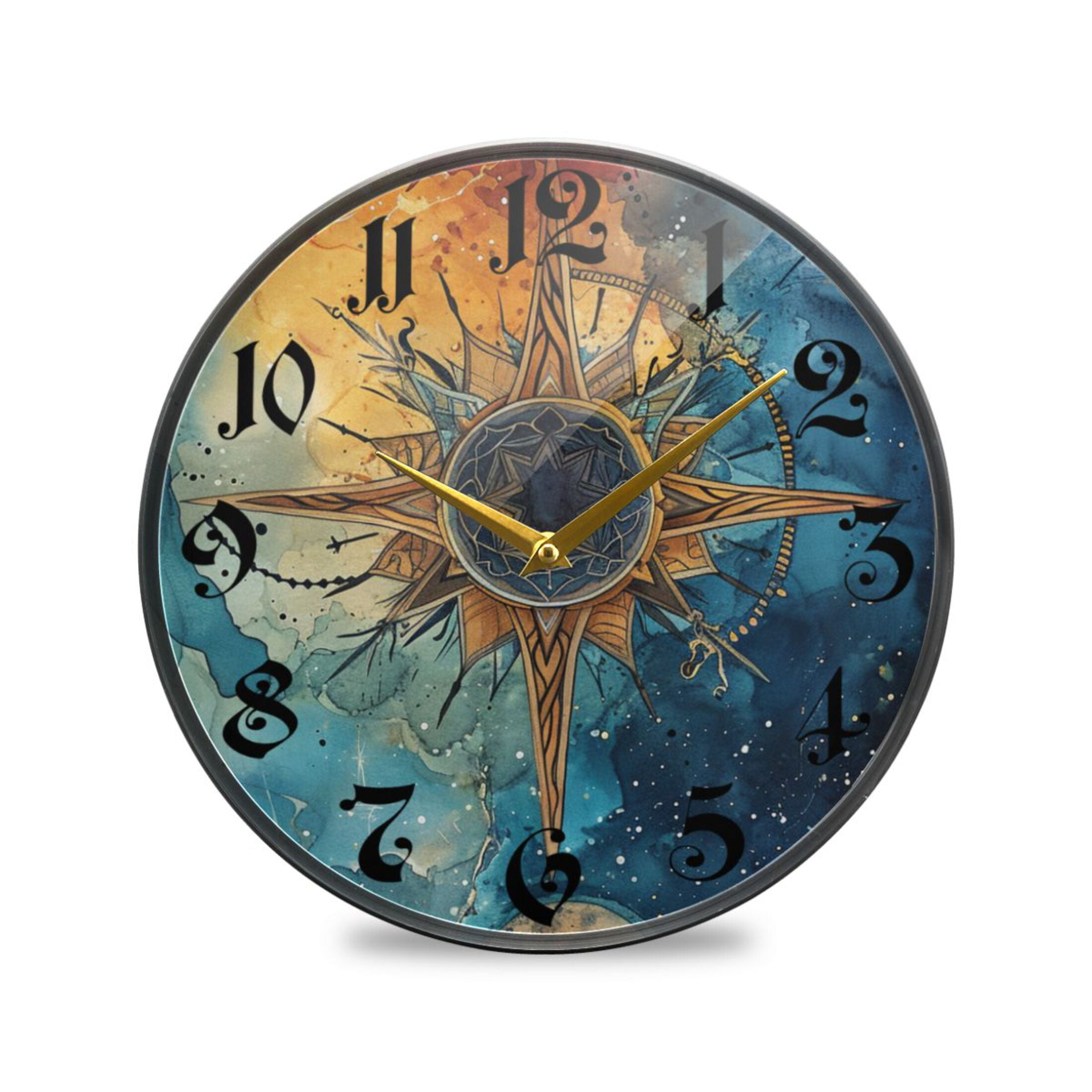 12" Round Silent Wall Clocks Bohomia with Marble Acrylic Battery ...