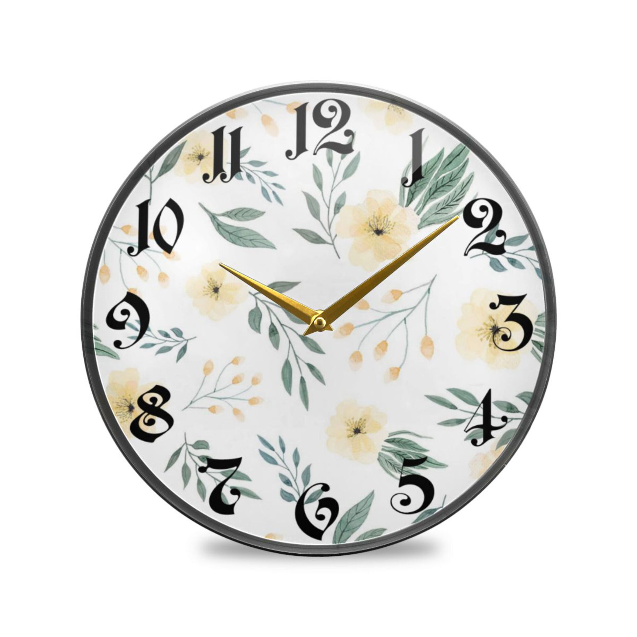12" Round Silent Wall Clocks Botanical Floral Blossom Acrylic Battery ...