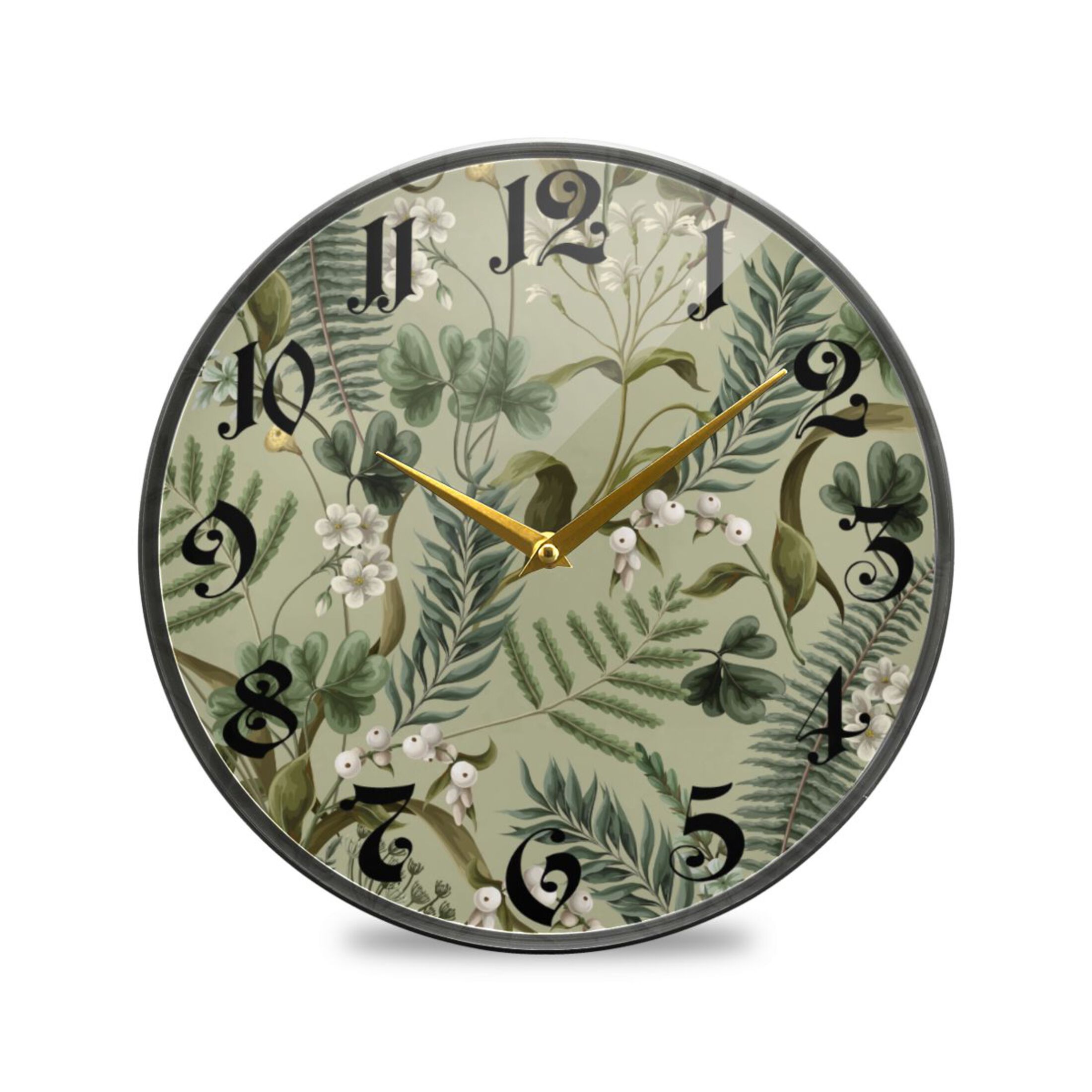 12" Round Silent Wall Clocks Botanical Flowers and Leaves Acrylic ...