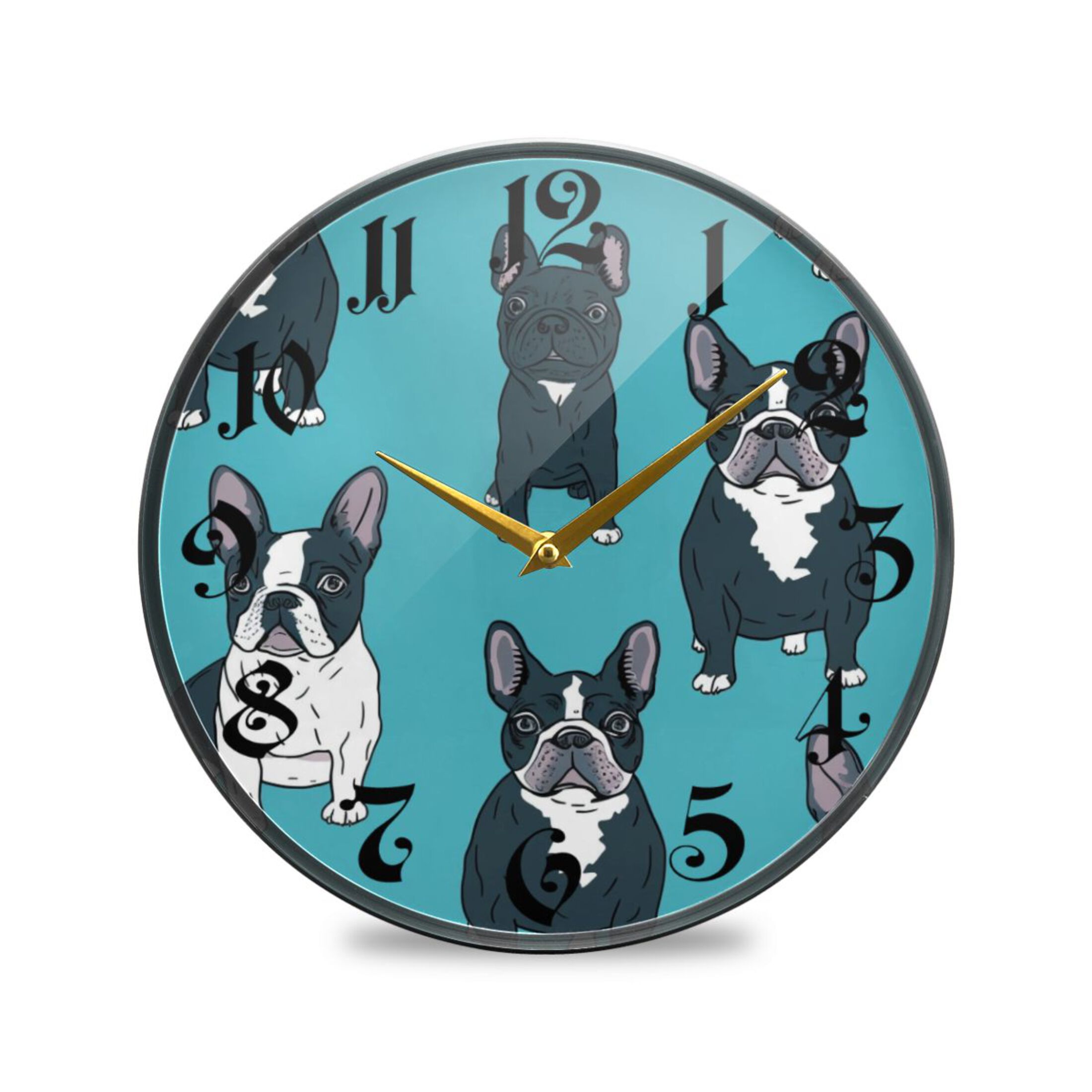 12" Round Silent Wall Clocks Bulldogs Cartoon Acrylic Battery Operated ...