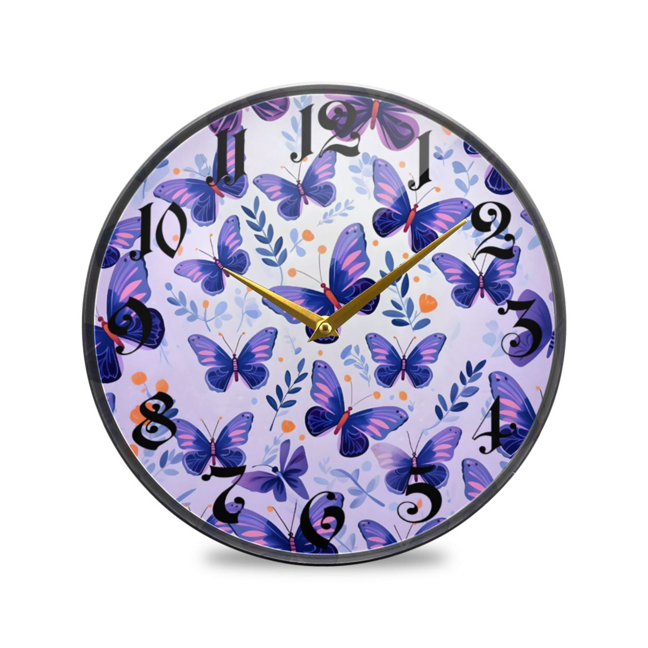 12" Round Silent Wall Clocks Butterflies in Purple Acrylic Battery ...
