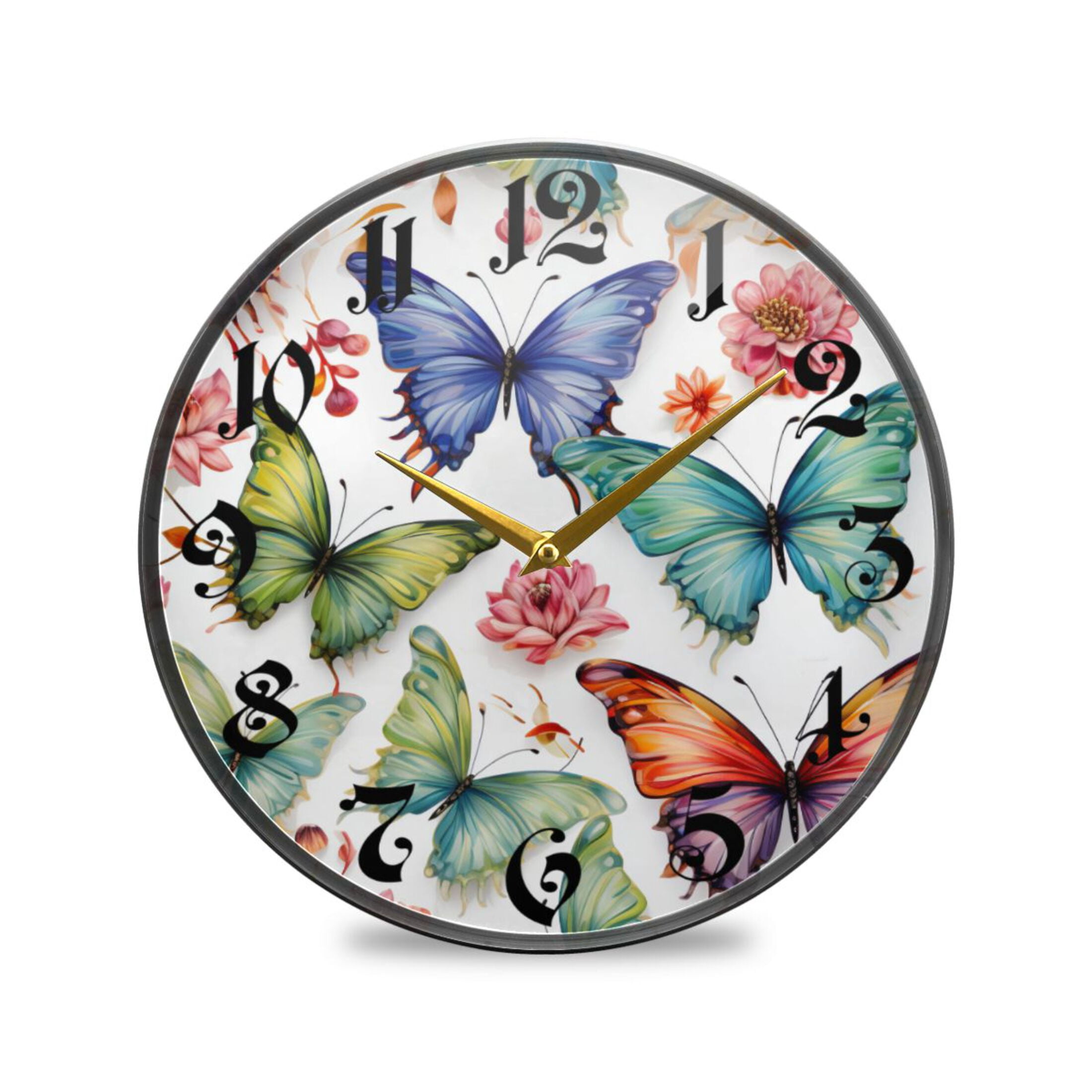 12" Round Silent Wall Clocks Butterfly and Flower Acrylic Battery ...