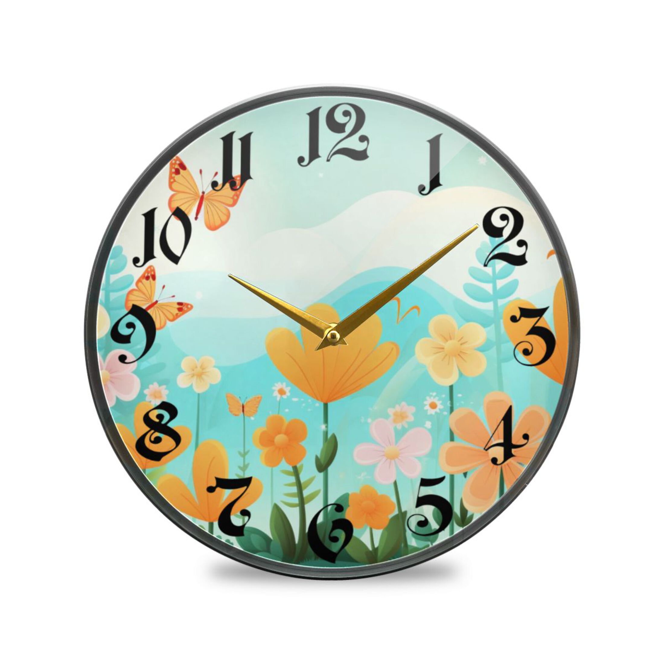 12" Round Silent Wall Clocks Butterfly in Flower Acrylic Battery ...