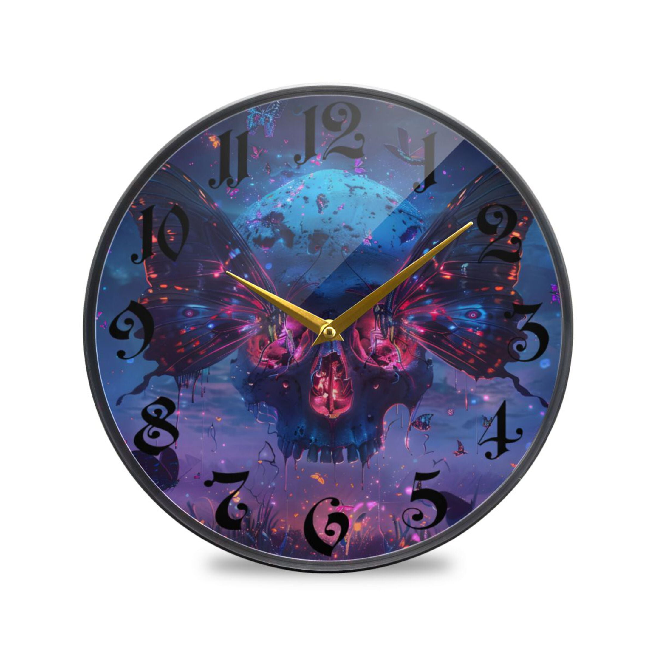 12" Round Silent Wall Clocks Butterfly on Skull Eye Acrylic Battery ...