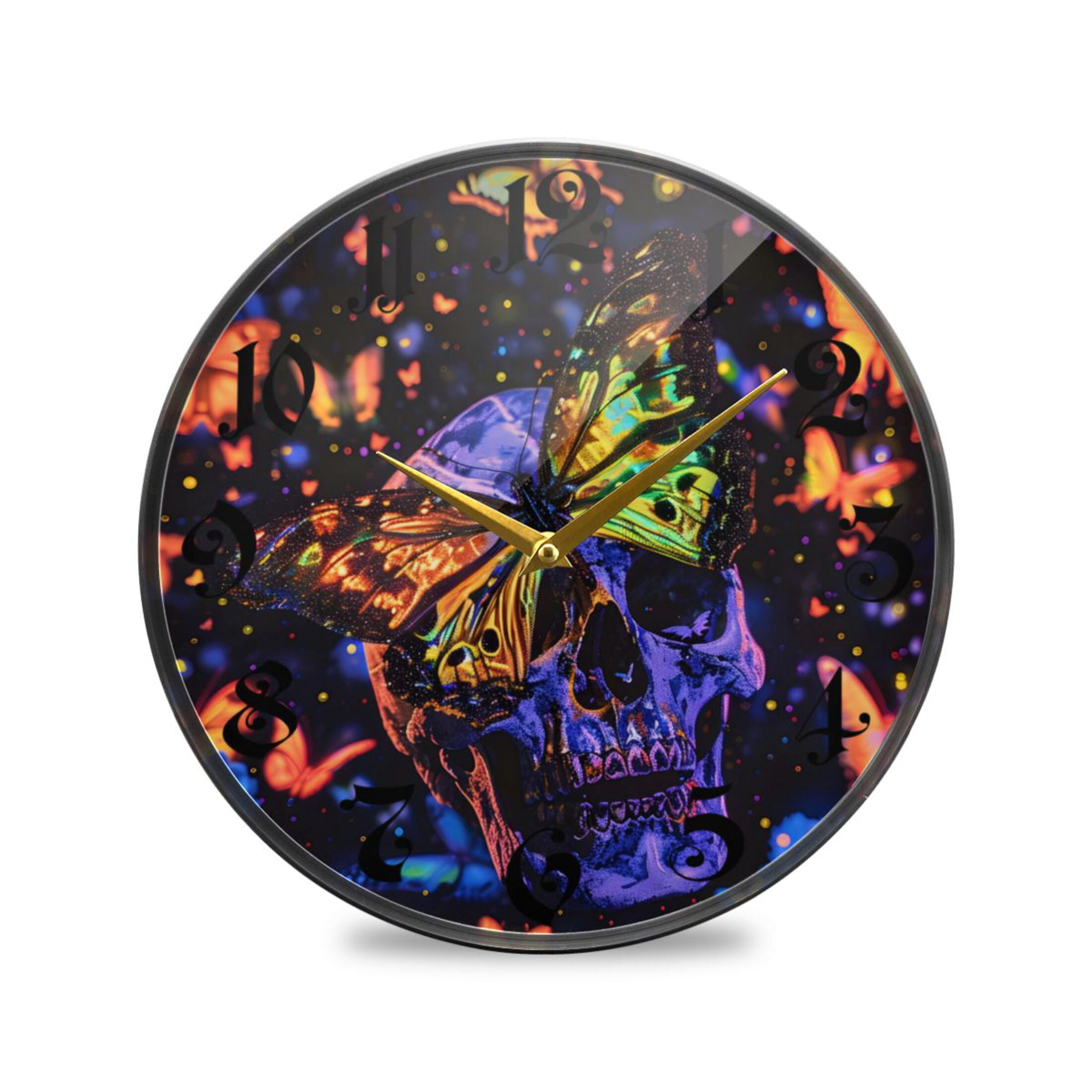 12" Round Silent Wall Clocks Butterfly on Skull Head Acrylic Battery ...