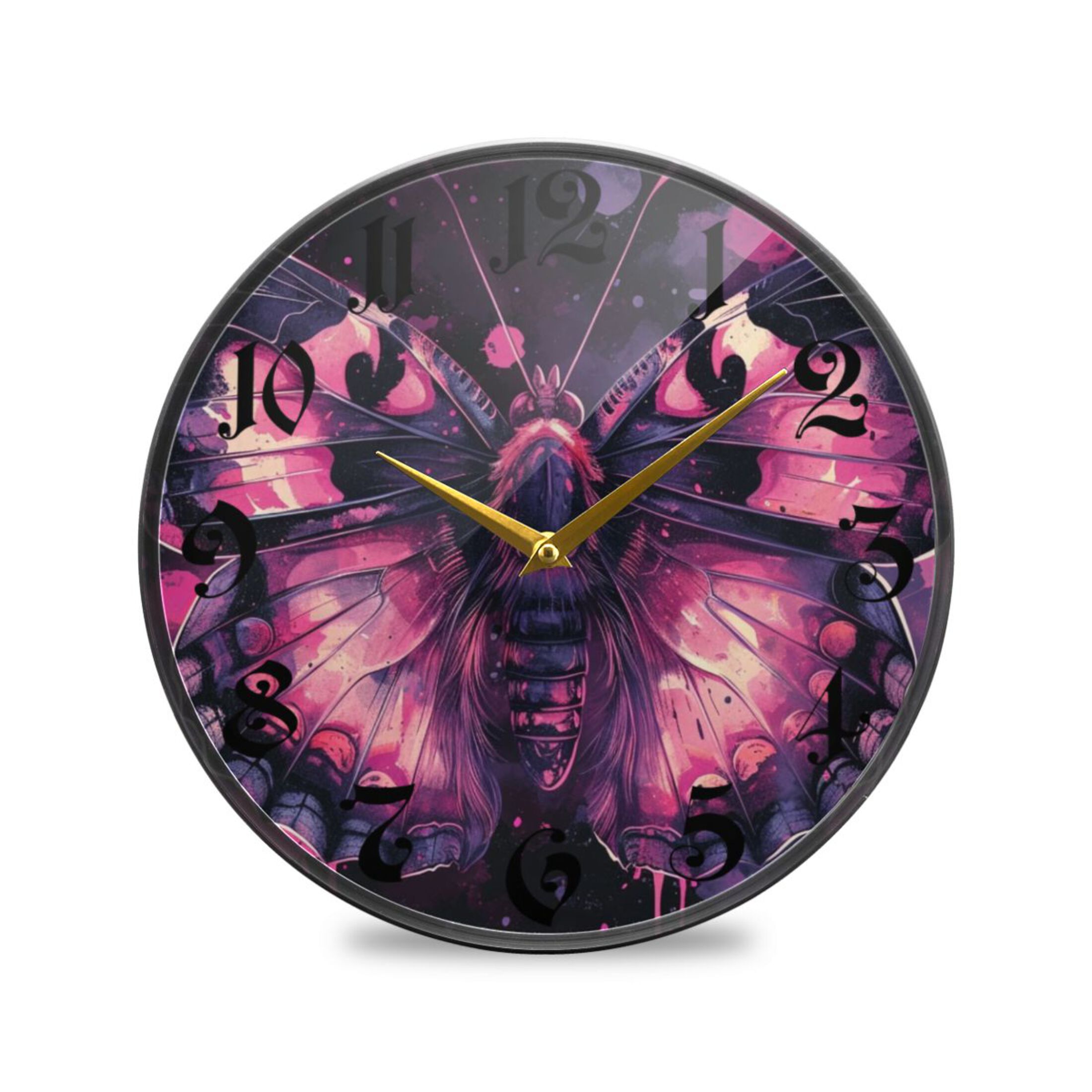 12" Round Silent Wall Clocks Butterfly with Splash Acrylic Battery Operated Clock Non-Ticking ...