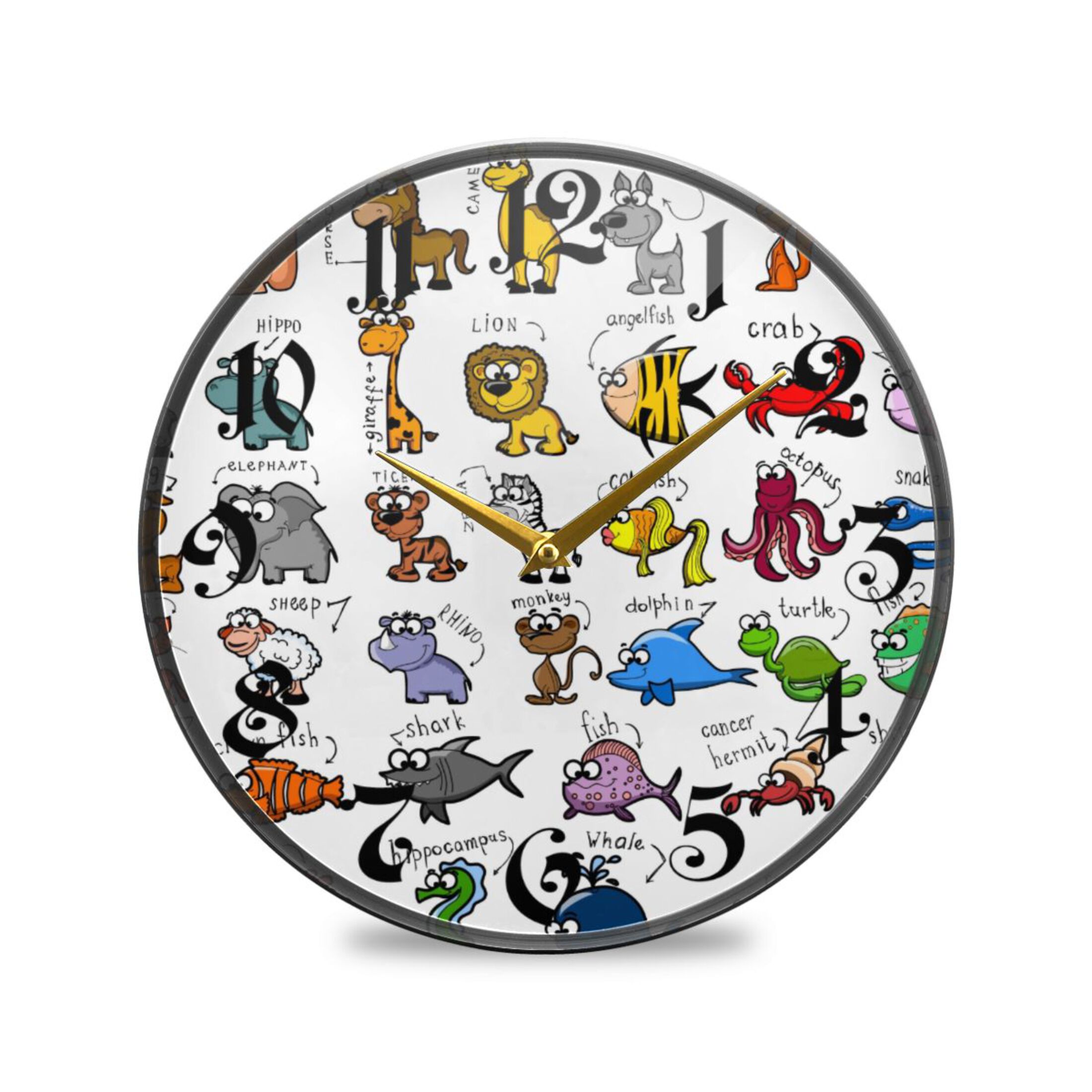 12" Round Silent Wall Clocks Cartoon Animals Acrylic Battery Operated ...