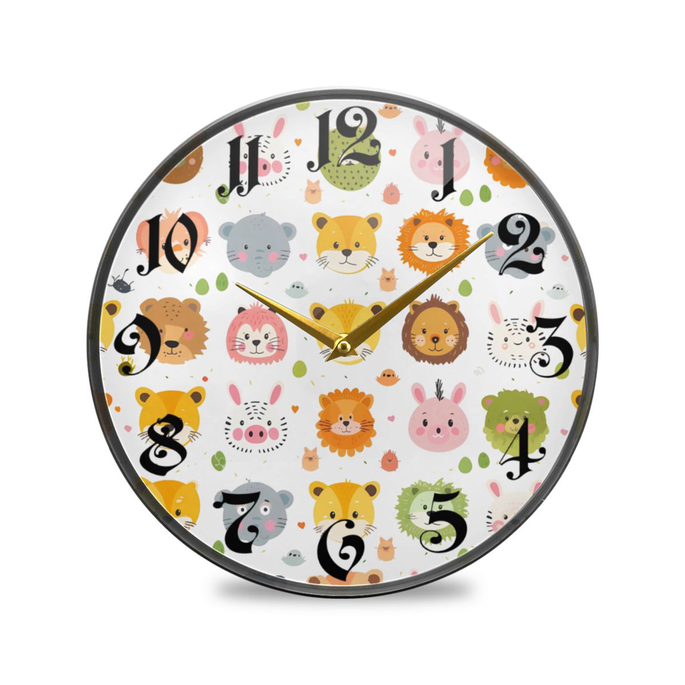 12" Round Silent Wall Clocks Cartoon Animals Cats Lions Acrylic Battery ...