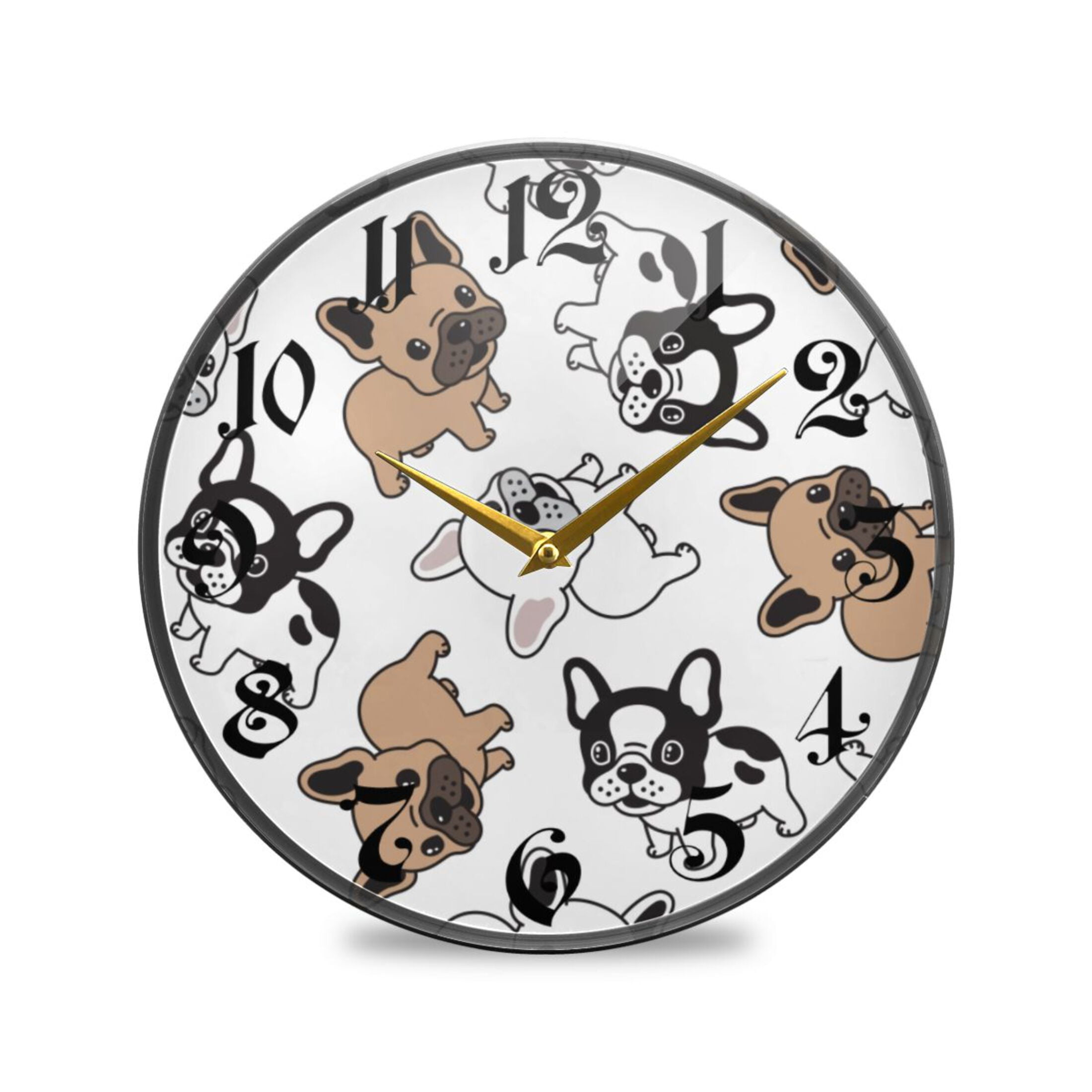 12" Round Silent Wall Clocks Cartoon Bulldogs Acrylic Battery Operated ...