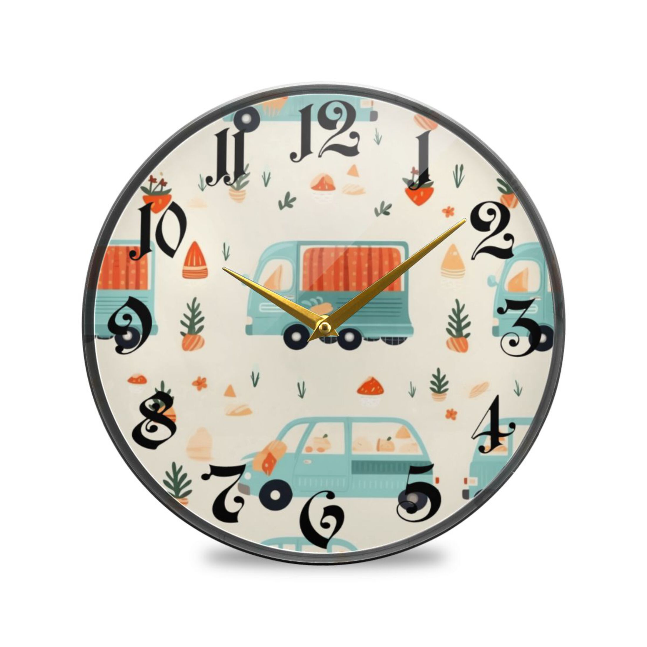 12" Round Silent Wall Clocks Cartoon Cars Vehicle Acrylic Battery ...