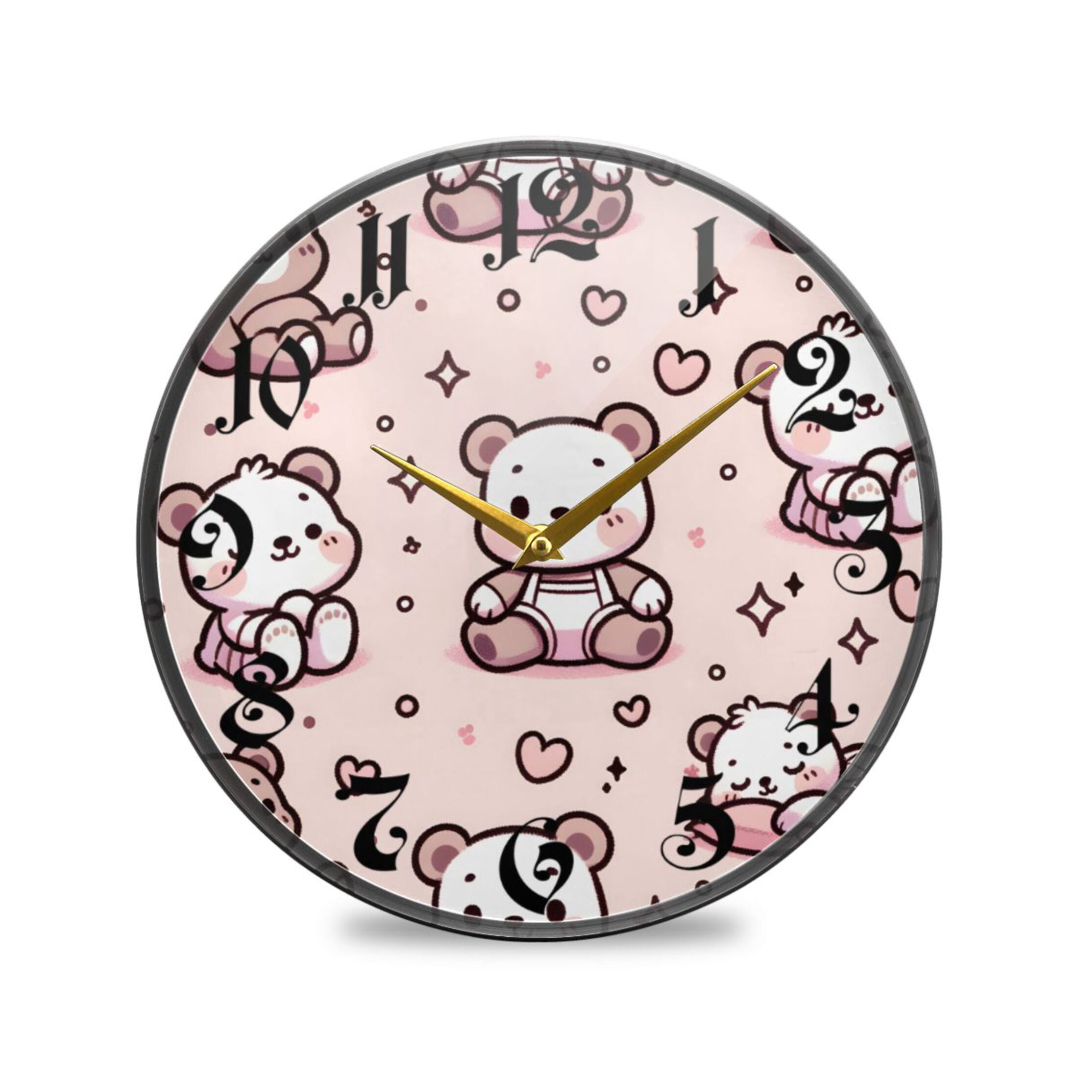 12" Round Silent Wall Clocks Cartoon Cute Bear Acrylic Battery Operated ...
