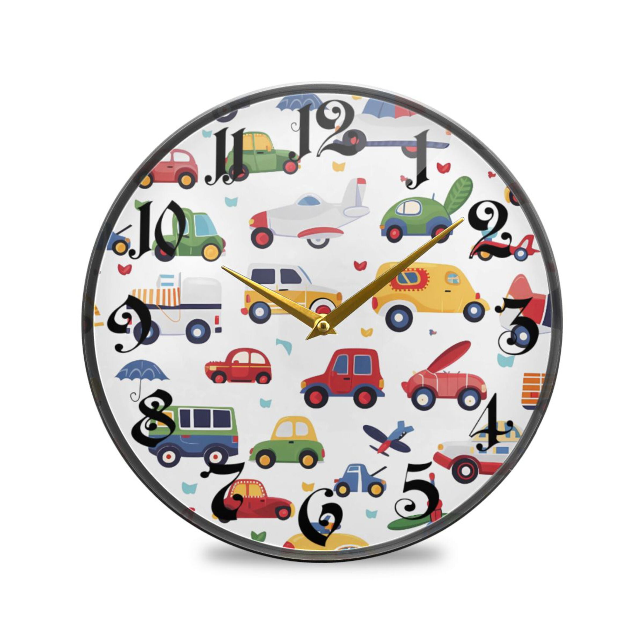 12" Round Silent Wall Clocks Cartoon Cute Cars Vehicles Acrylic Battery ...