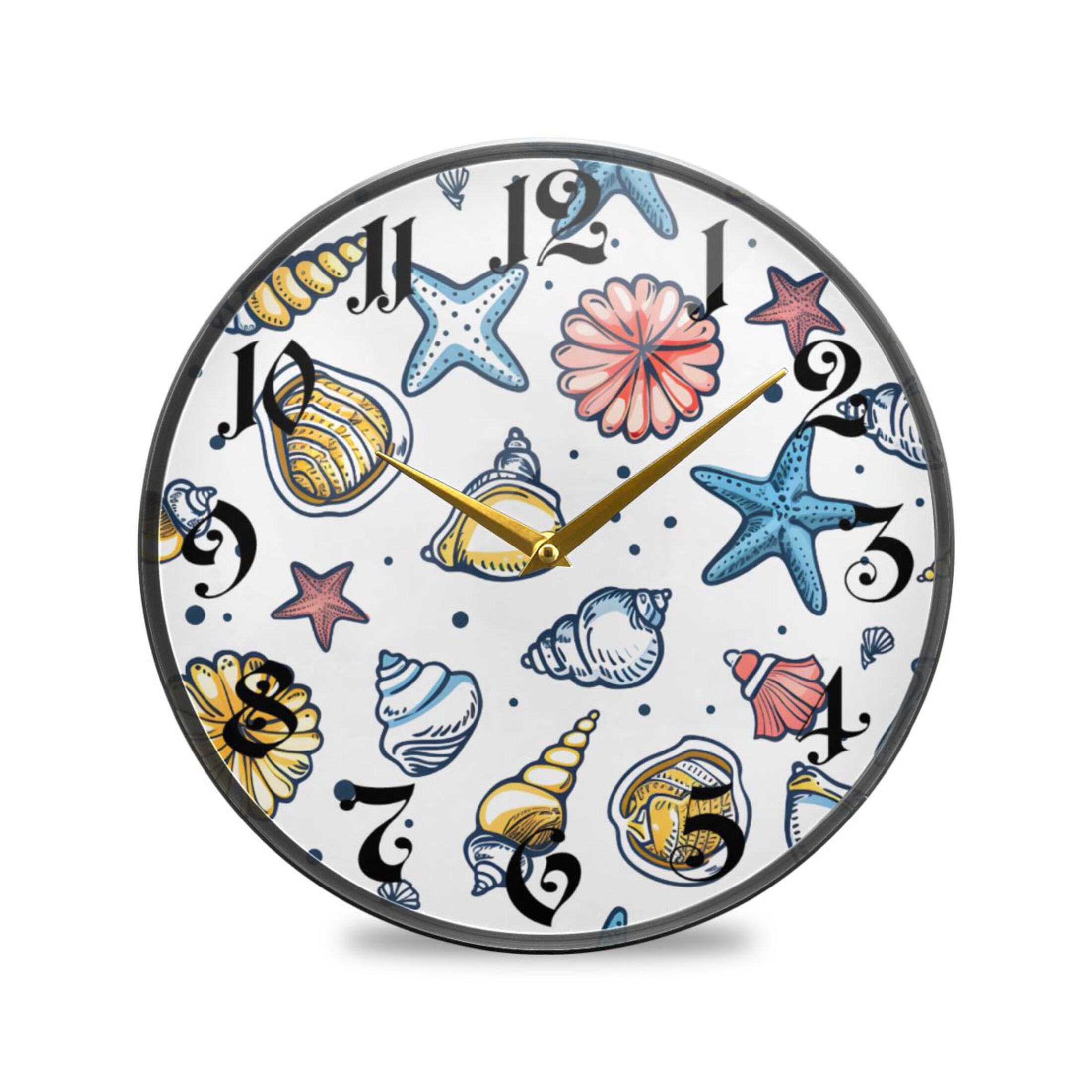 12" Round Silent Wall Clocks Cartoon Cute Seashells Acrylic Battery ...