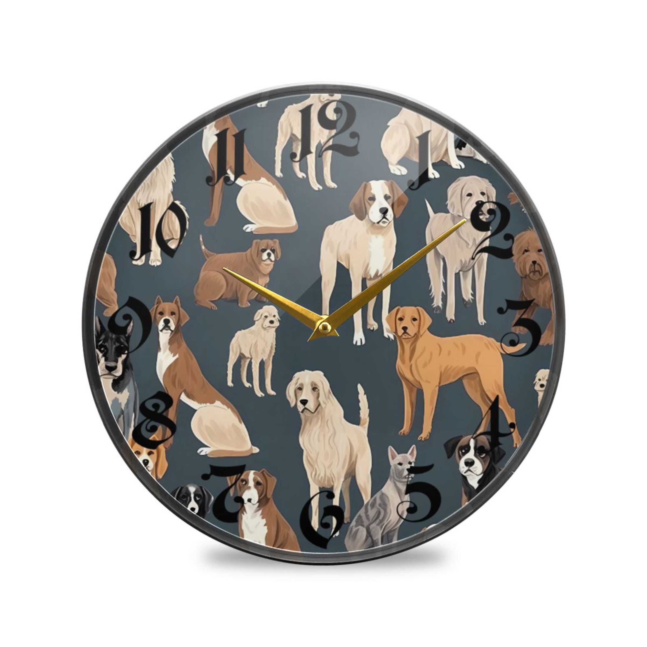 12" Round Silent Wall Clocks Cartoon Dogs Cute Acrylic Battery Operated ...