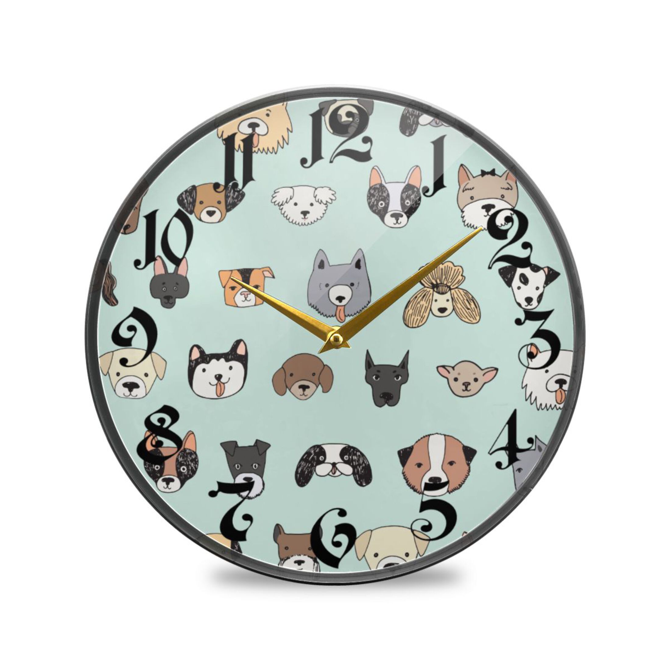 12" Round Silent Wall Clocks Cartoon Dogs Face Funny Acrylic Battery ...