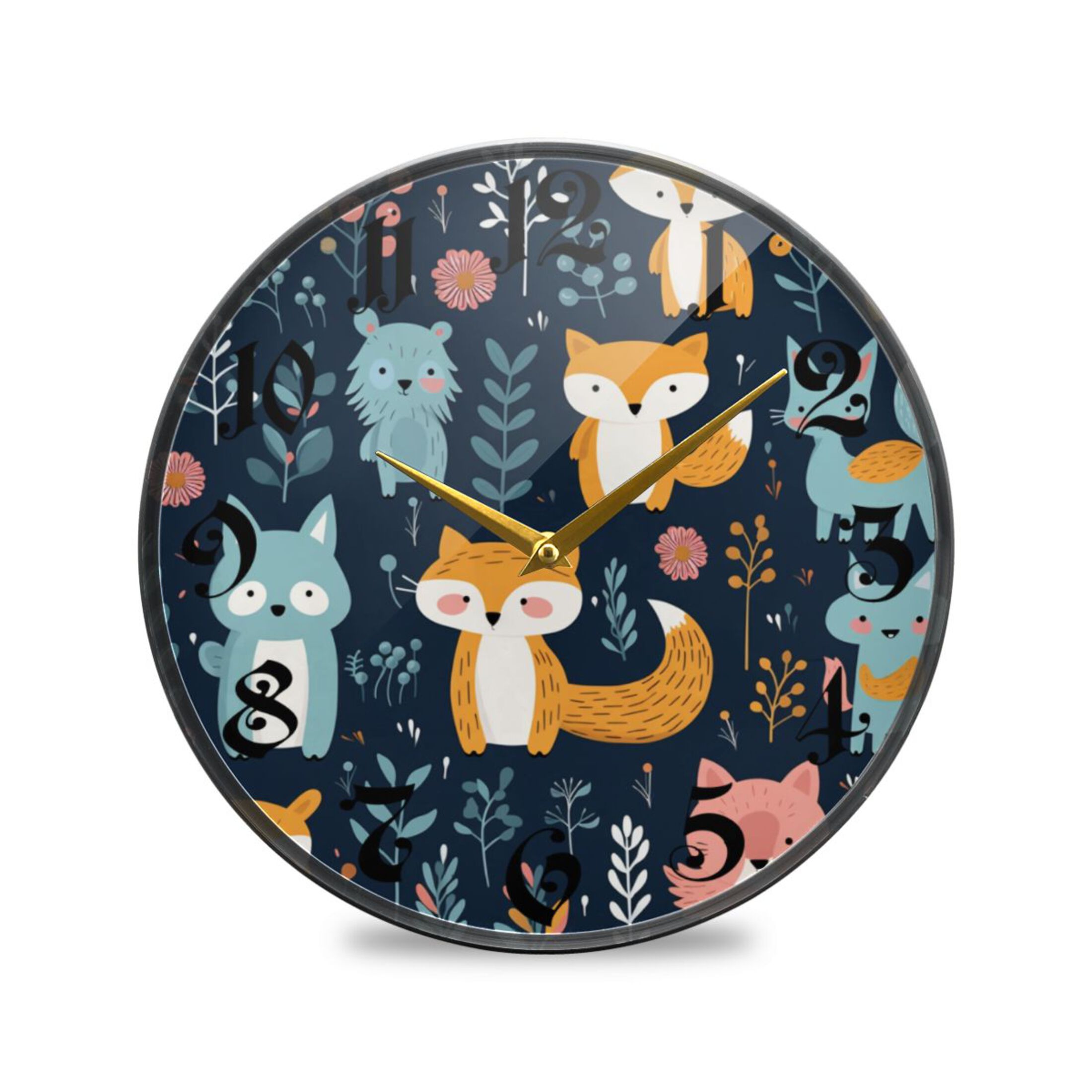 12" Round Silent Wall Clocks Cartoon Fox Cute Acrylic Battery Operated ...
