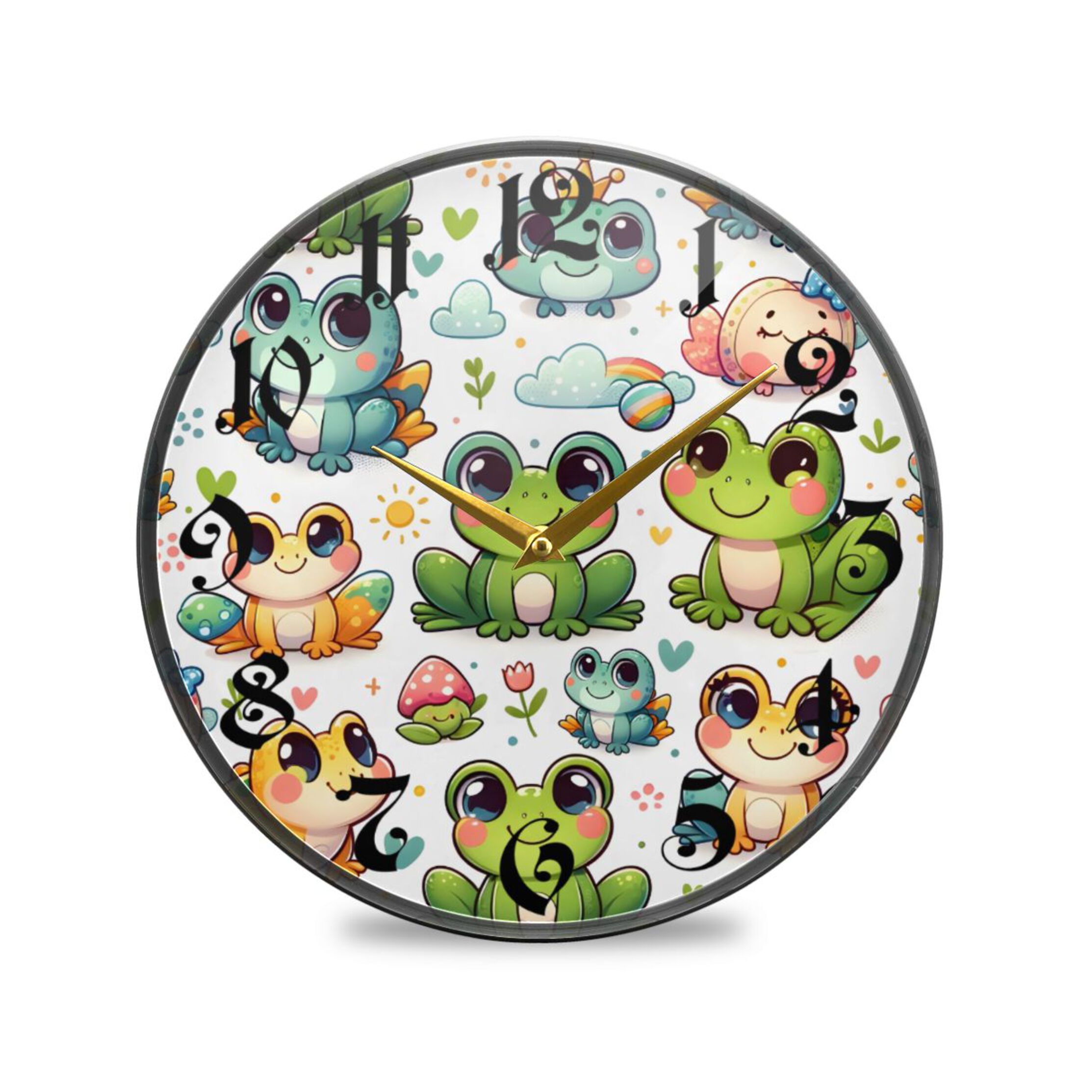 12" Round Silent Wall Clocks Cartoon Frog and Mushrooms Acrylic Battery ...