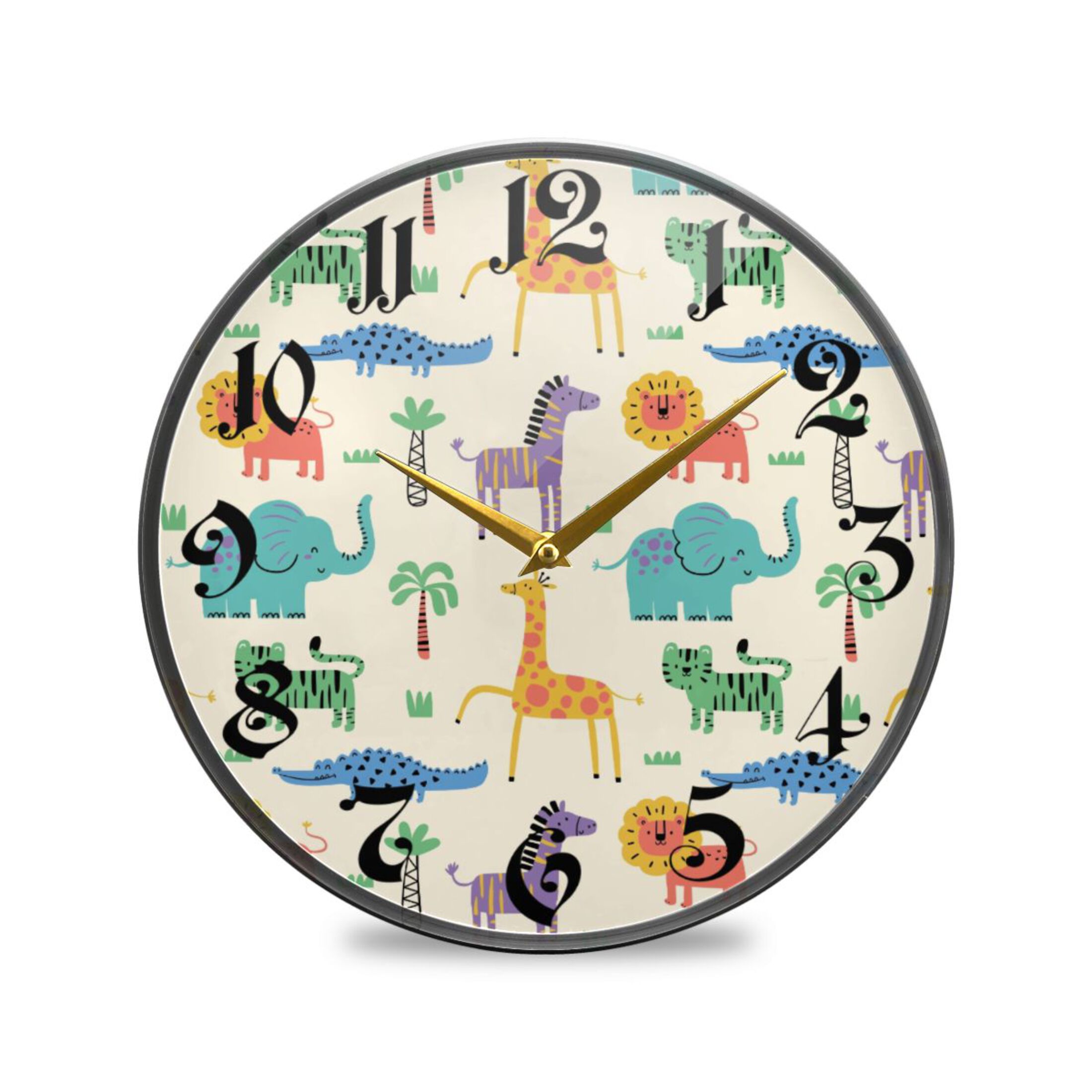 12" Round Silent Wall Clocks Cartoon Giraffe Cats Lions Acrylic Battery ...