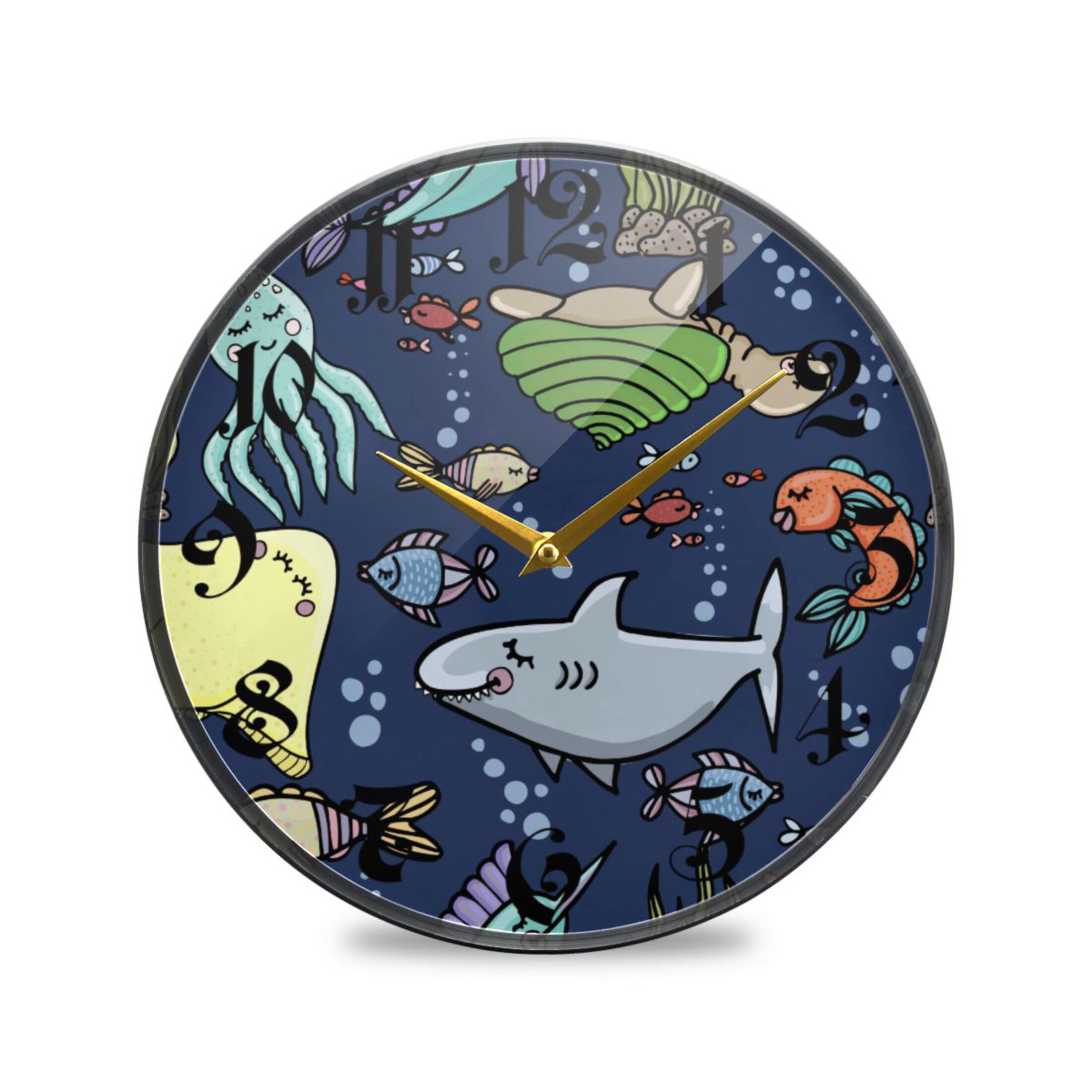 12" Round Silent Wall Clocks Cartoon Sea Turtles Animals and Fish ...