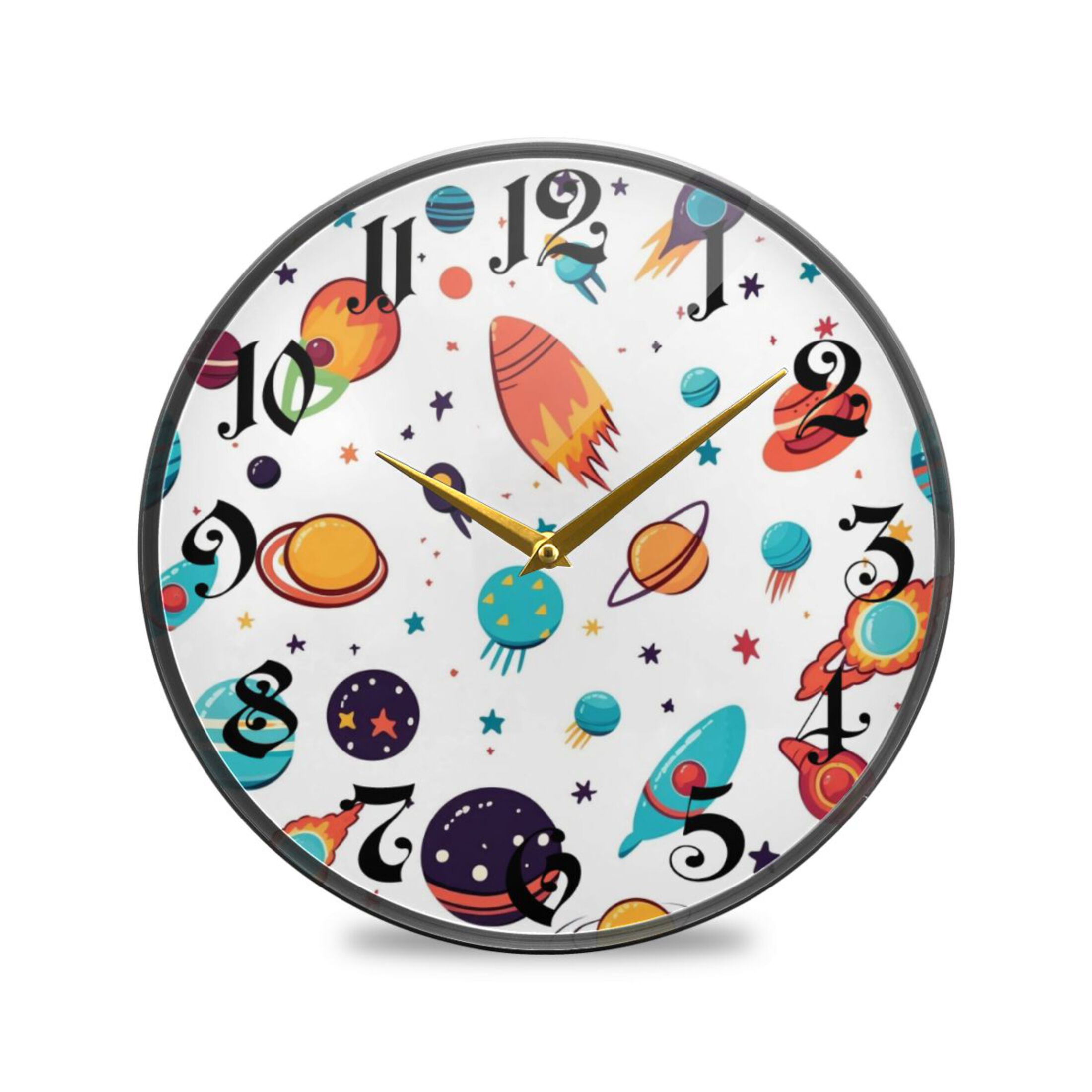 12" Round Silent Wall Clocks Cartoon Space Star Acrylic Battery ...