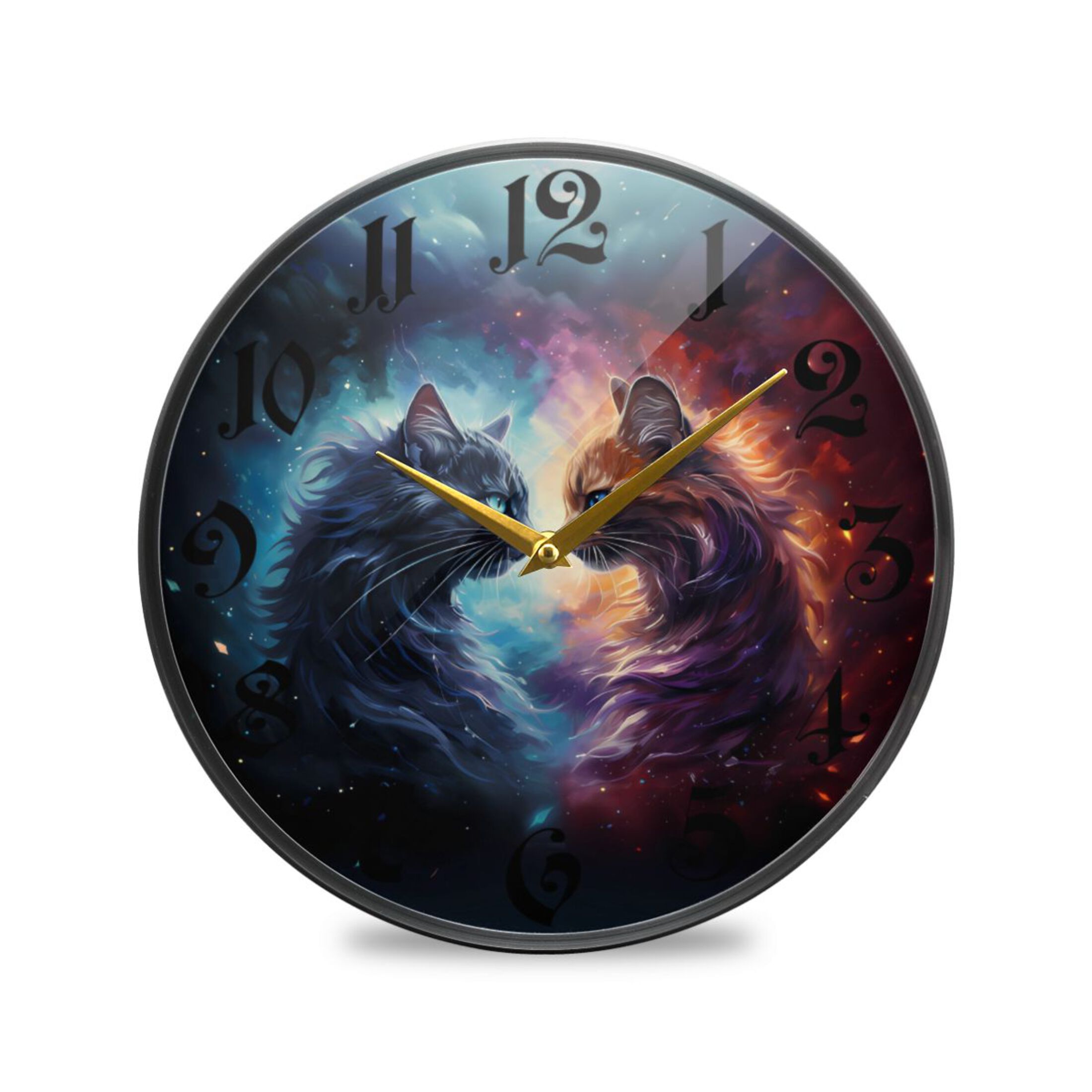 12" Round Silent Wall Clocks Cats Acrylic Battery Operated Clock Non ...