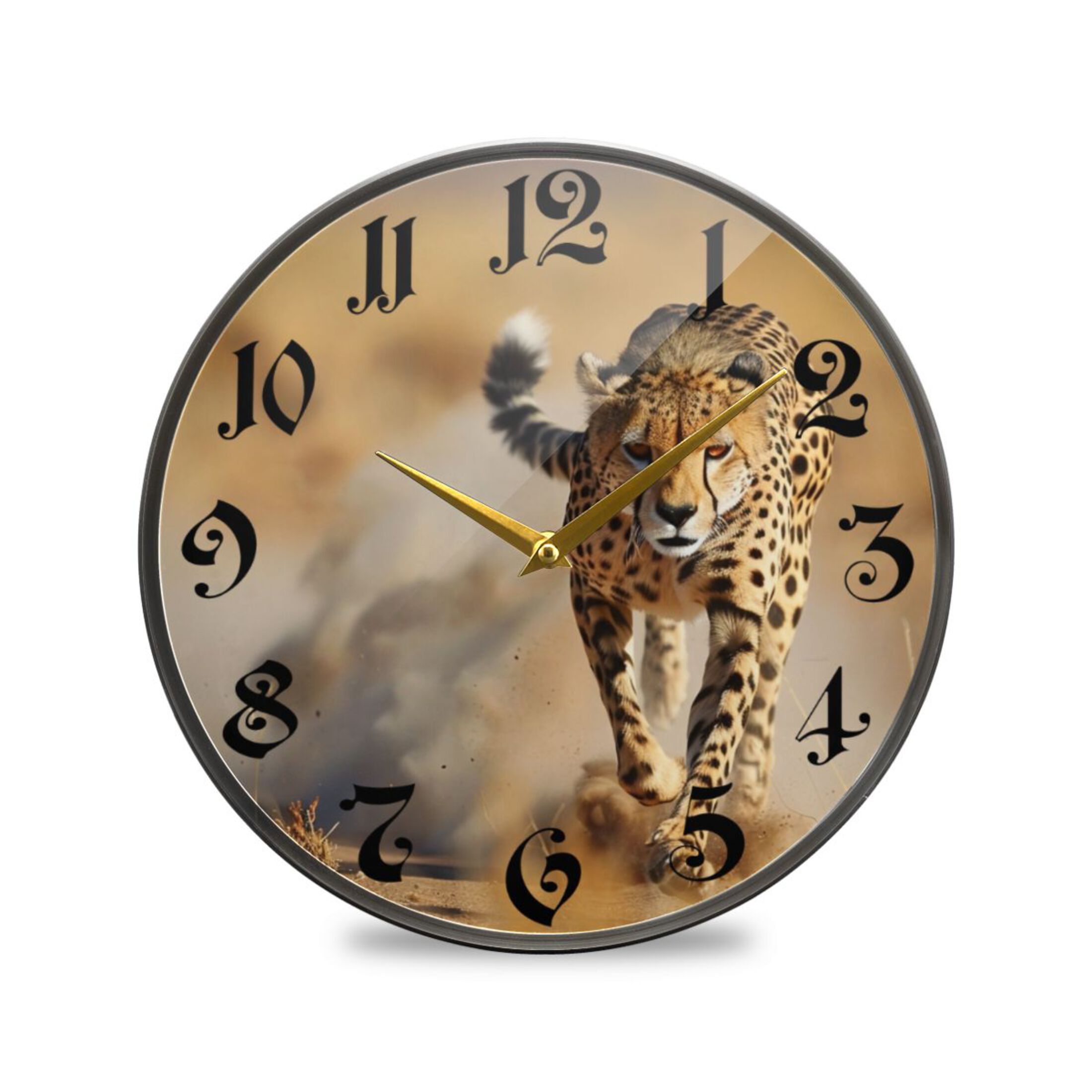 12" Round Silent Wall Clocks Cheetah Leopard Running Acrylic Battery ...
