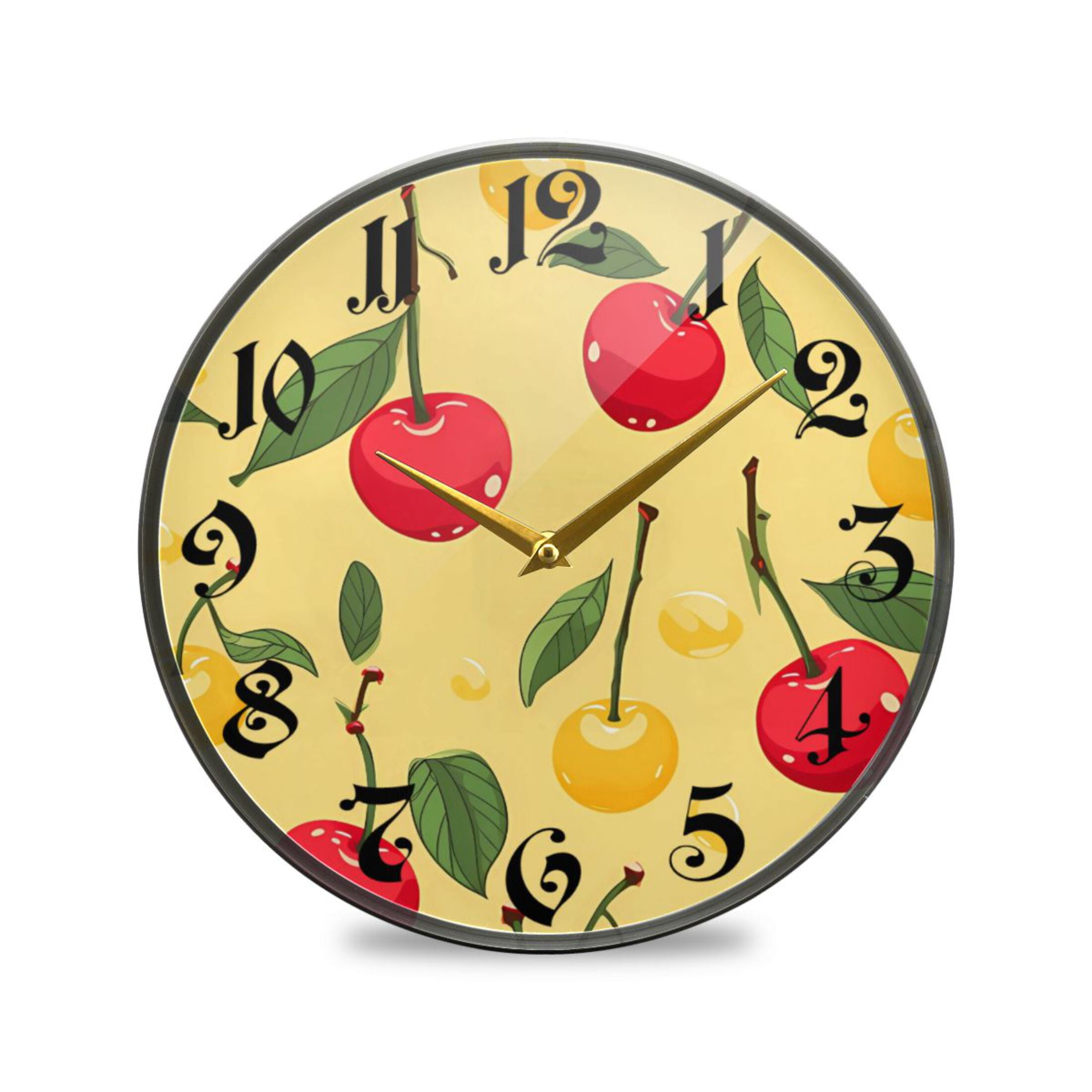 12" Round Silent Wall Clocks Cherry Fruits Acrylic Battery Operated ...