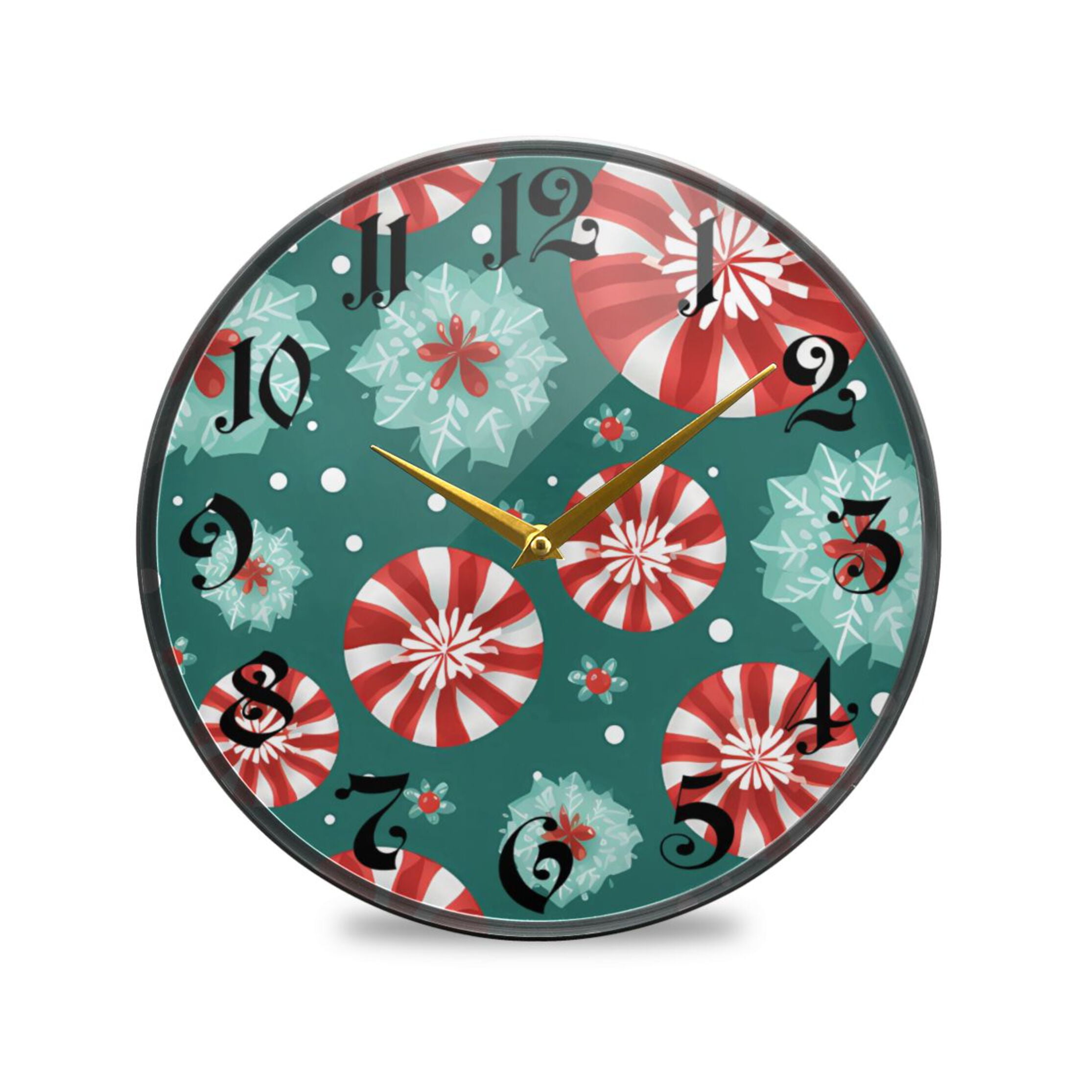 12" Round Silent Wall Clocks Christmas Candy Snowflakes Acrylic Battery ...