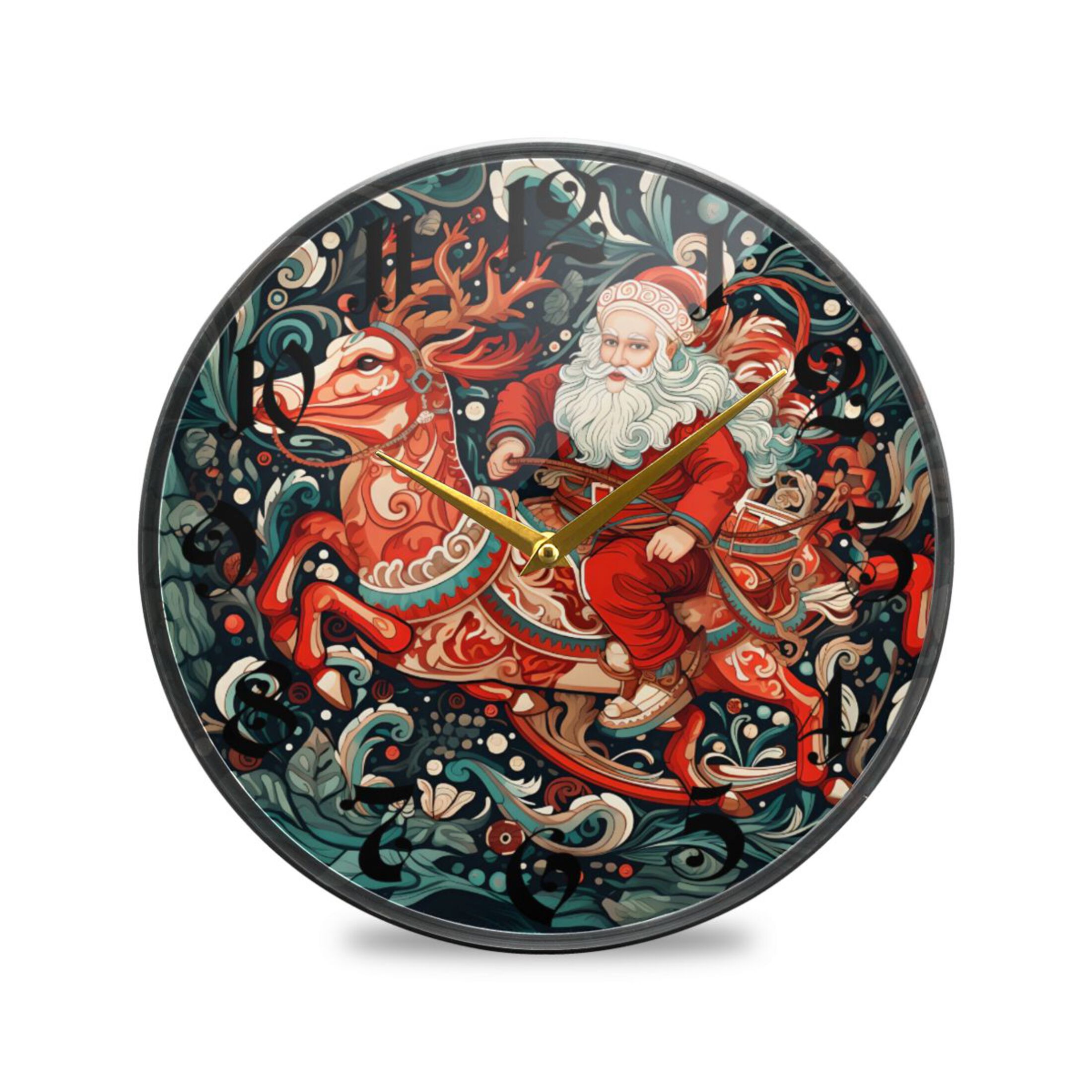 12" Round Silent Wall Clocks Christmas Santa with Deer Acrylic Battery ...