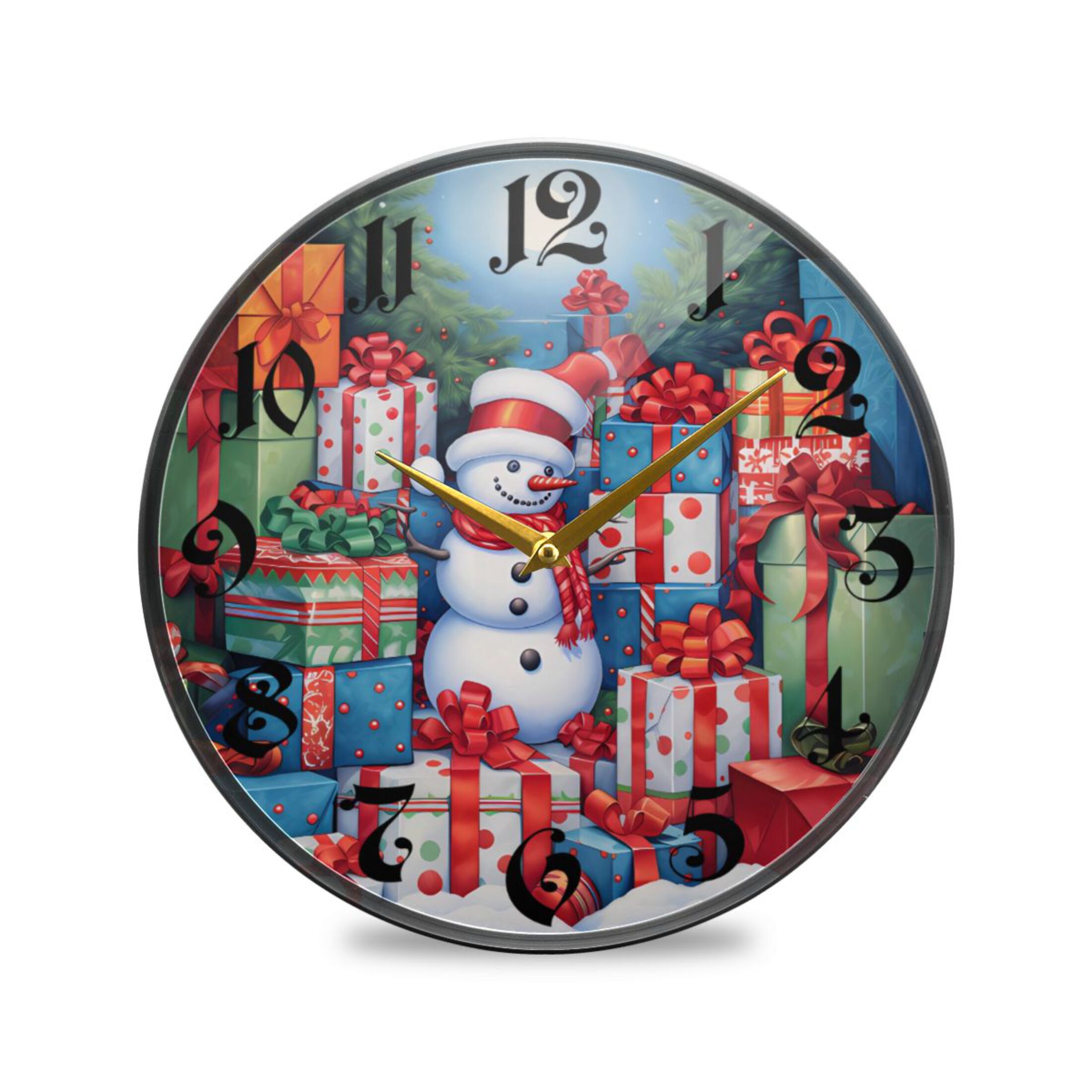 12" Round Silent Wall Clocks Christmas Snowman and Gifts Acrylic ...