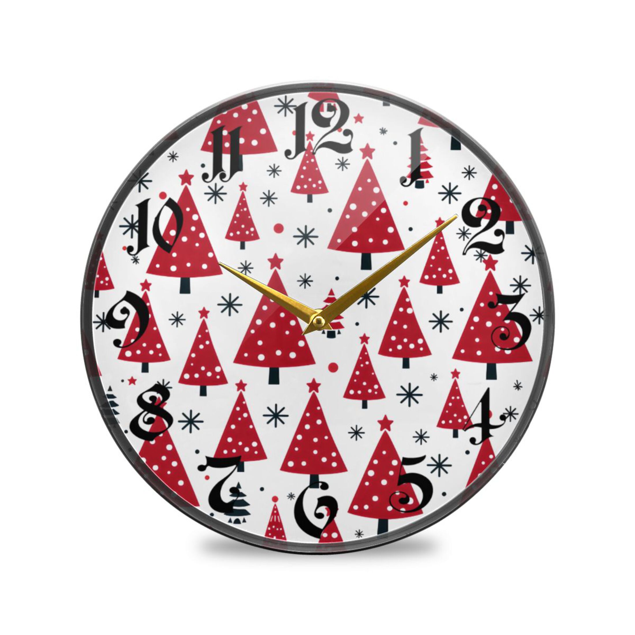 12" Round Silent Wall Clocks Christmas Trees Acrylic Battery Operated ...