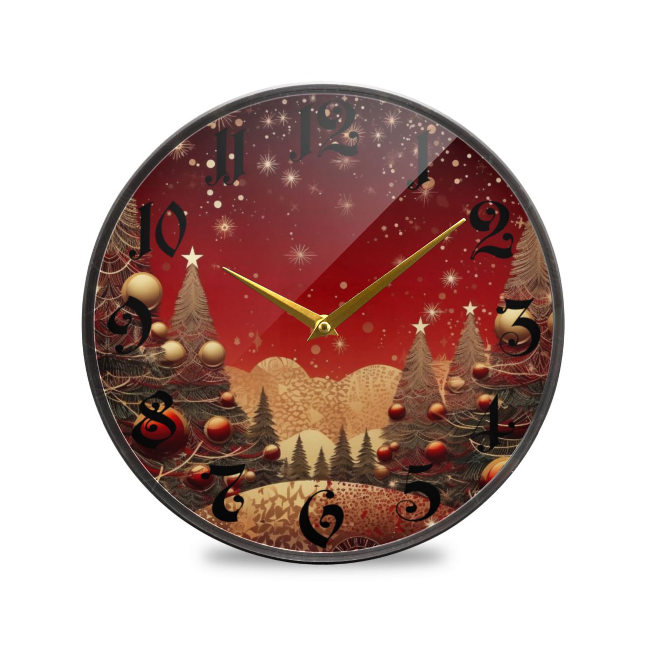 12" Round Silent Wall Clocks Christmas Trees and Balls Acrylic Battery ...