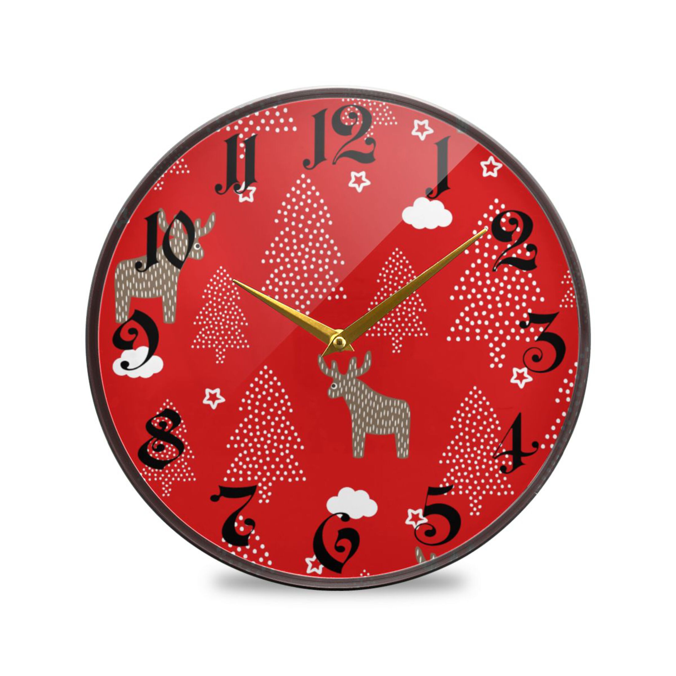 12" Round Silent Wall Clocks Christmas Trees and Deers Acrylic Battery ...