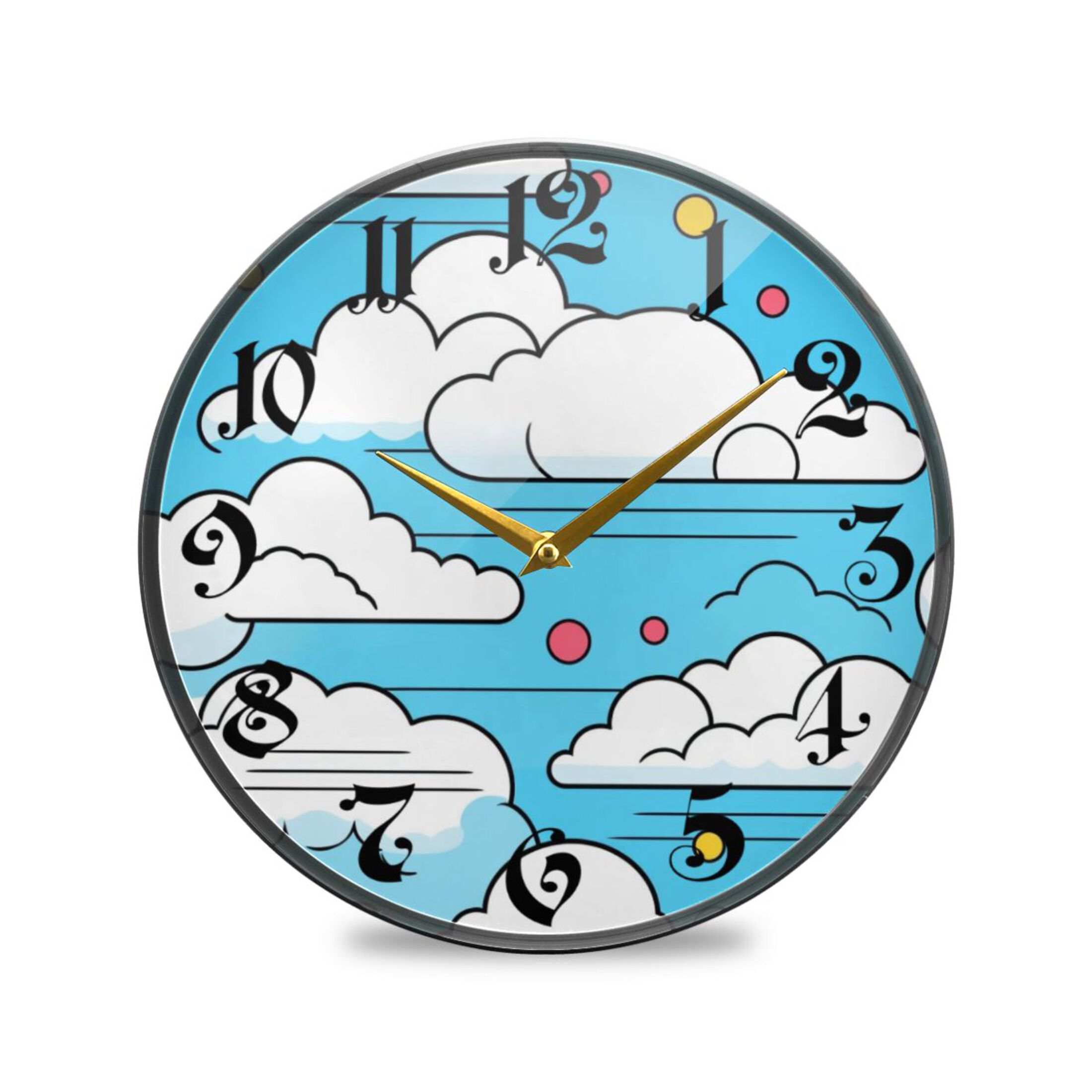 12" Round Silent Wall Clocks Clouds Cute Acrylic Battery Operated Clock Non-Ticking Clocks ...