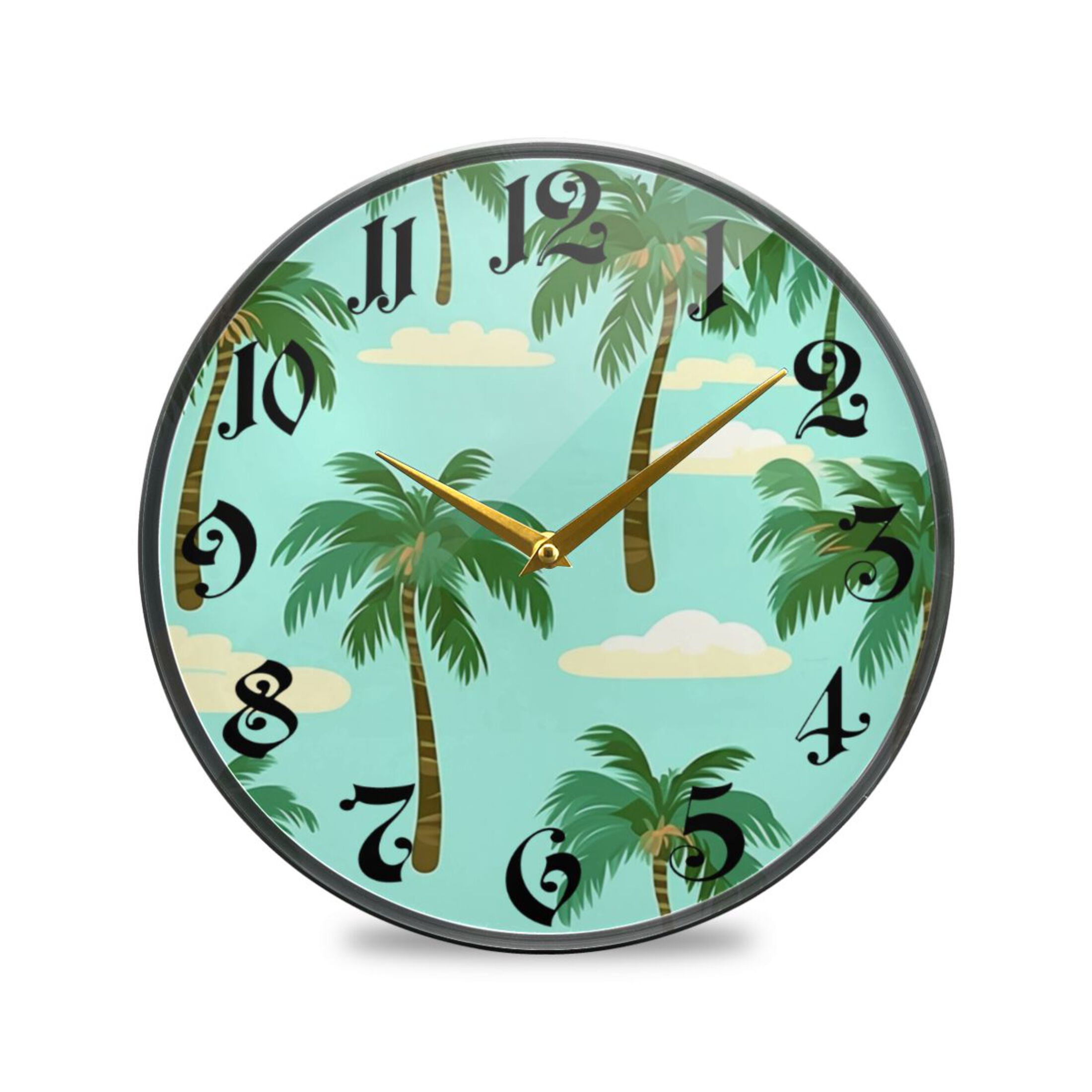 12" Round Silent Wall Clocks Coconut Trees Acrylic Battery Operated ...