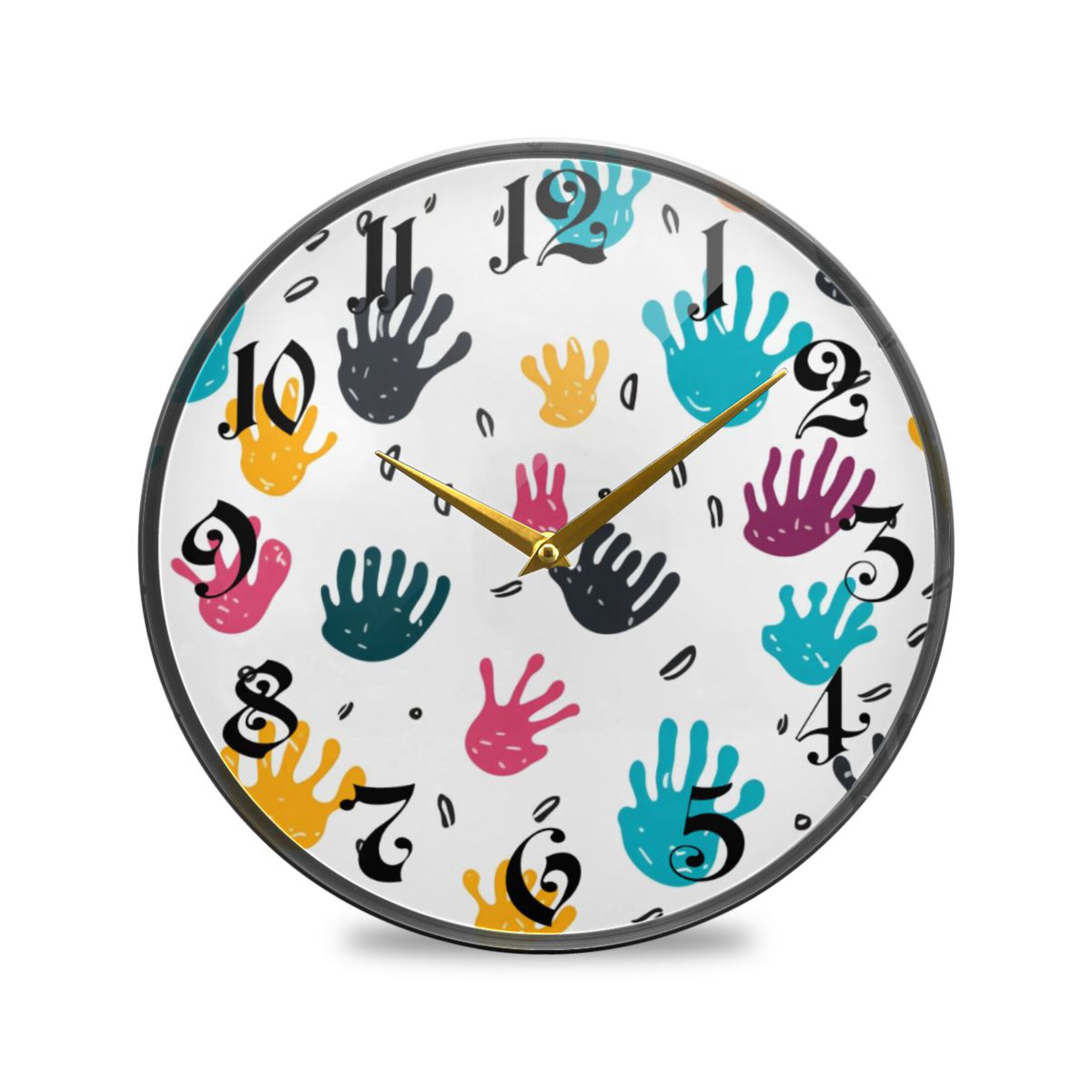 12" Round Silent Wall Clocks Colorful Hands Acrylic Battery Operated ...