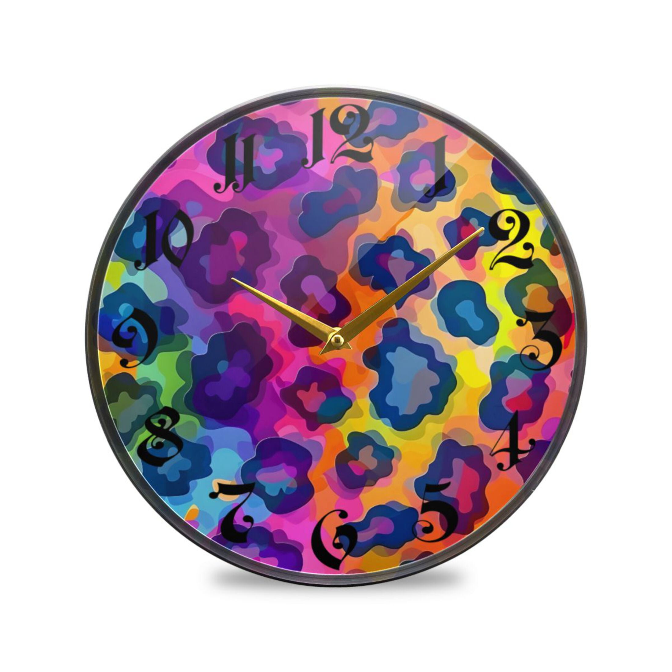 12" Round Silent Wall Clocks Colorful Leopard Acrylic Battery Operated ...