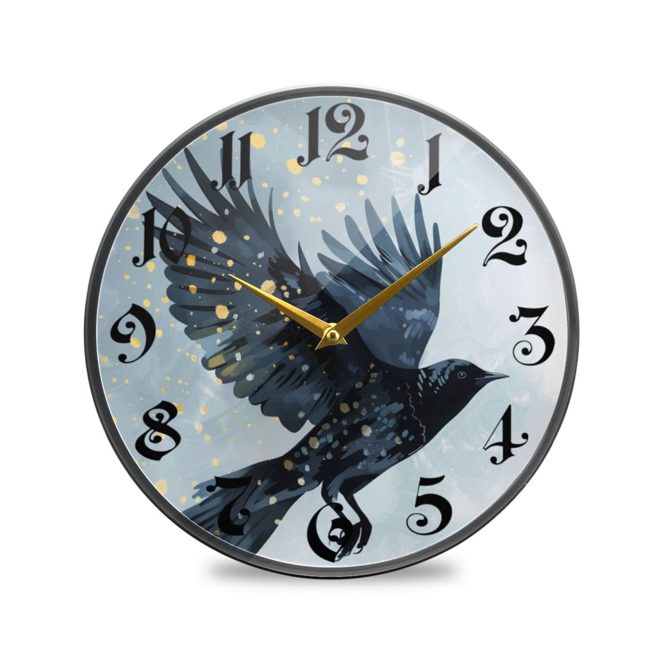 12" Round Silent Wall Clocks Crow Acrylic Battery Operated Clock Non ...