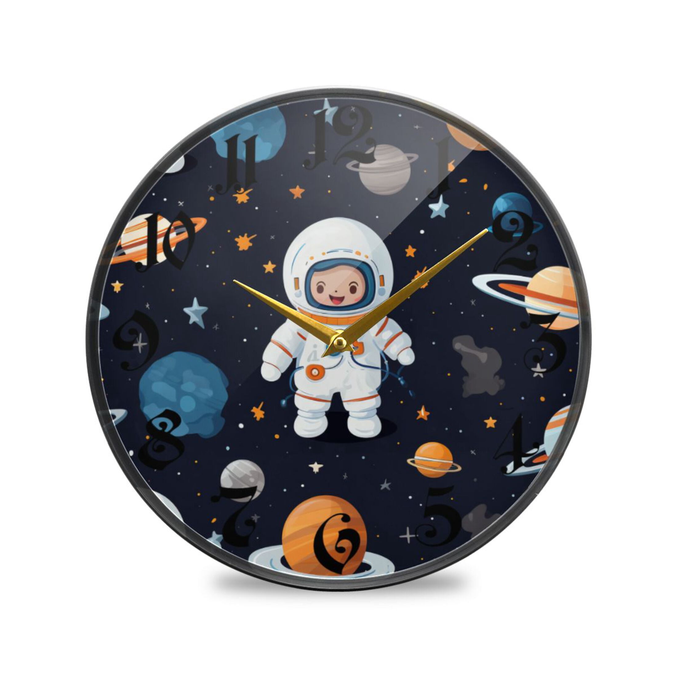 12" Round Silent Wall Clocks Cute Astronaut Universe Acrylic Battery ...