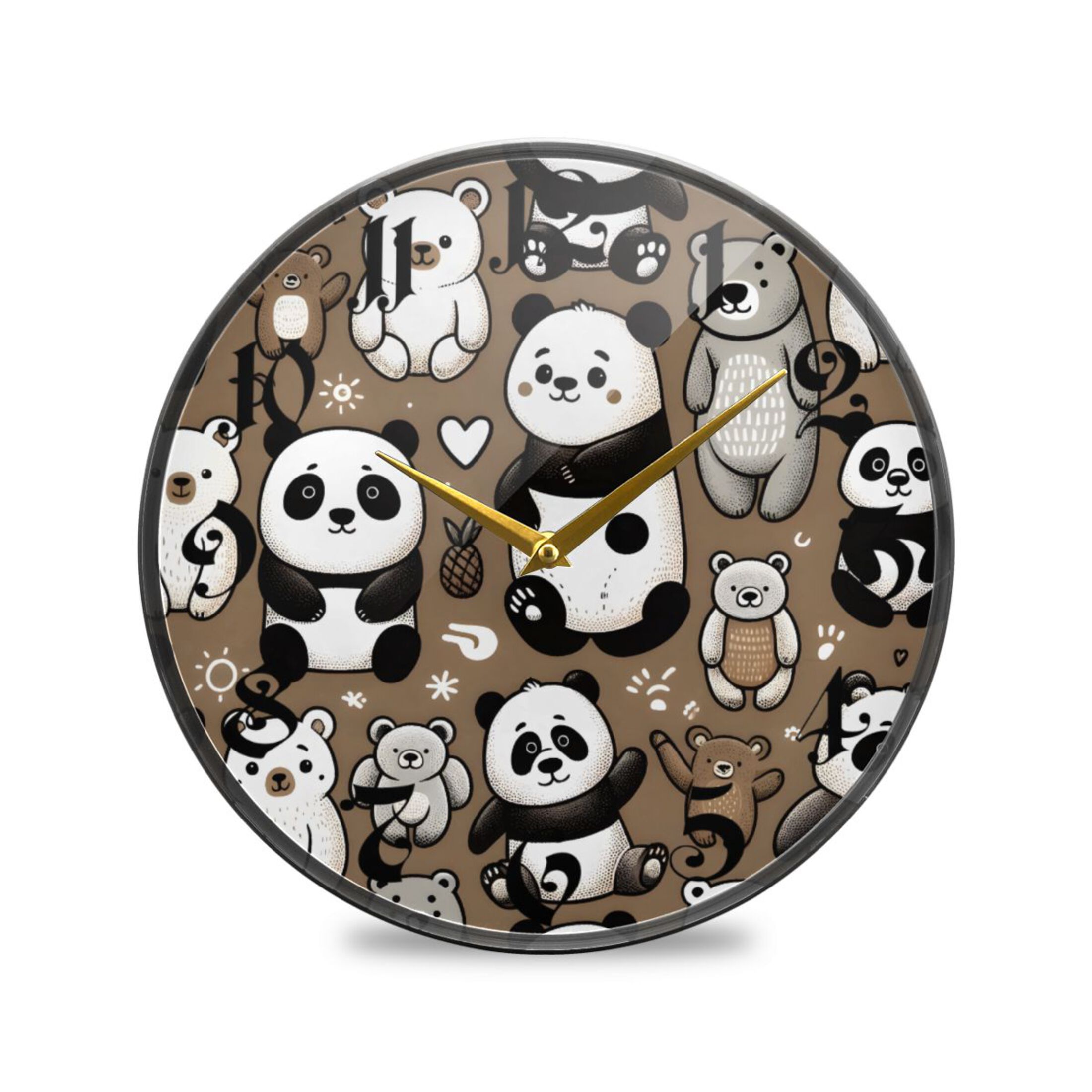 12" Round Silent Wall Clocks Cute Bear Panda Acrylic Battery Operated ...