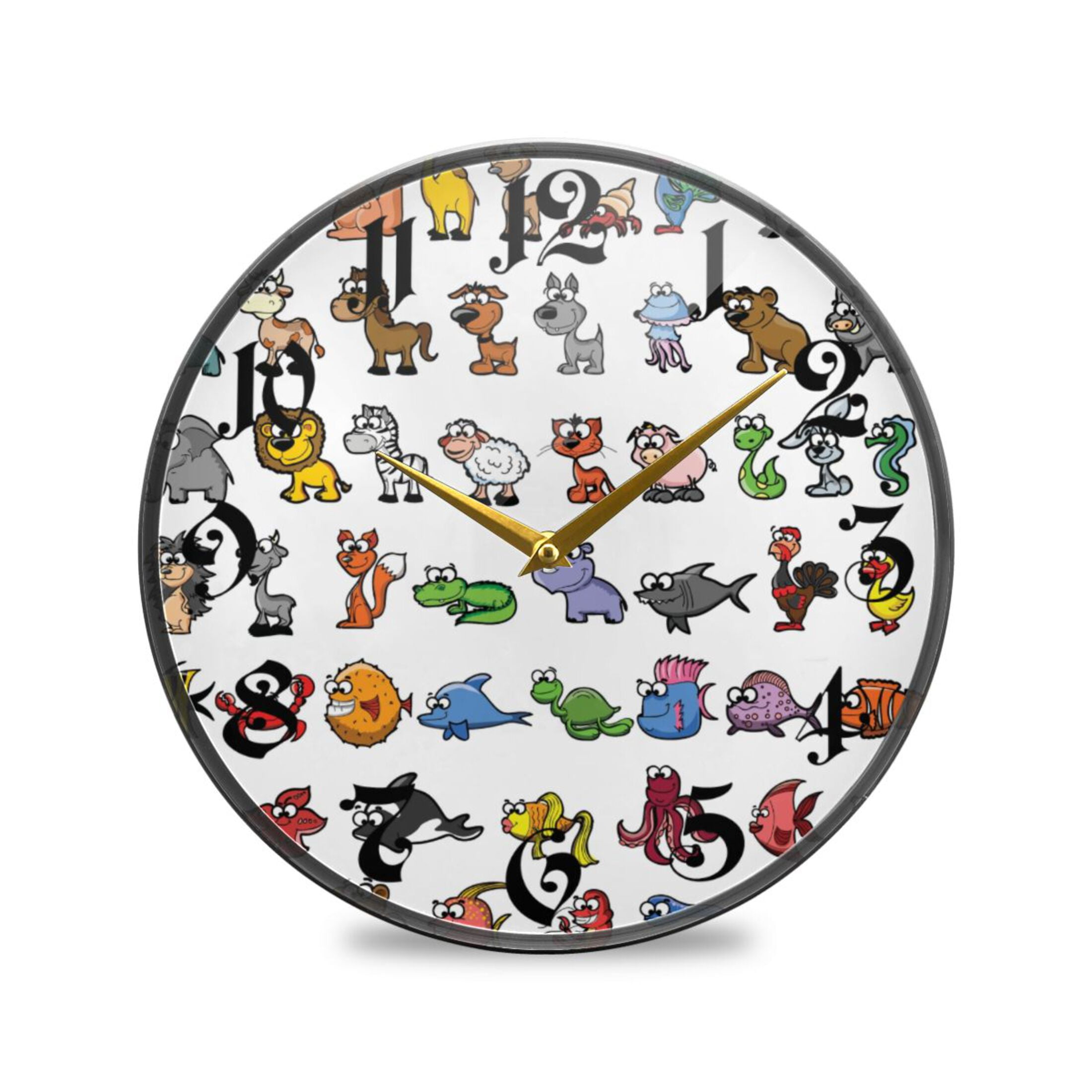 12" Round Silent Wall Clocks Cute Cartoon Animals Acrylic Battery ...