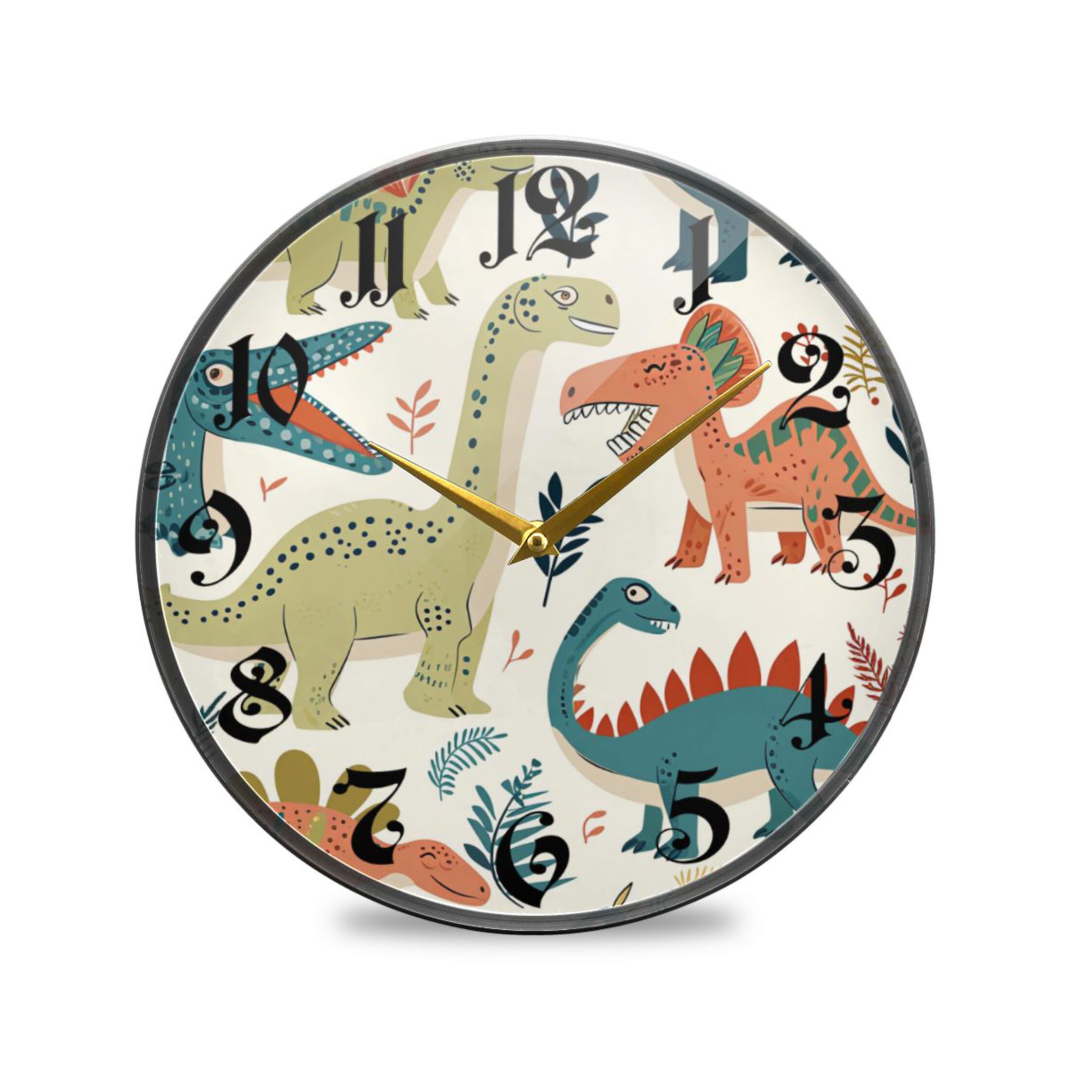 12" Round Silent Wall Clocks Cute Cartoon Dinosaur Acrylic Battery ...