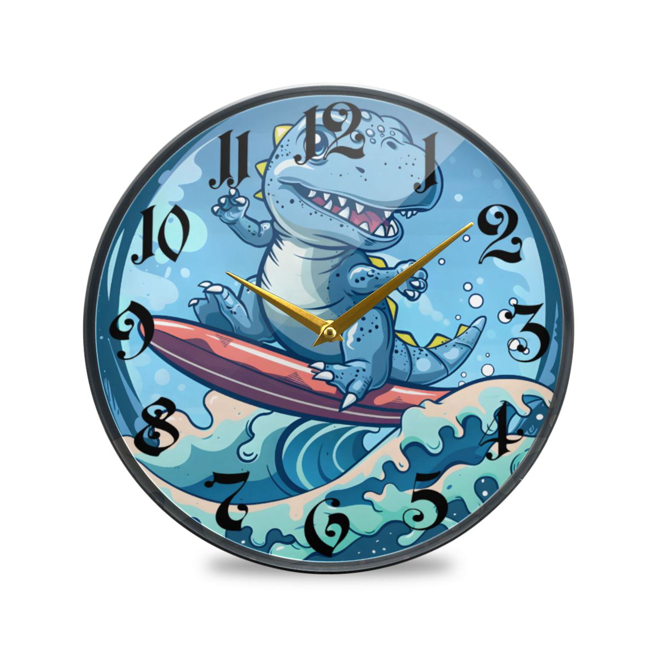 12" Round Silent Wall Clocks Cute Cartoon Dinosaur Skate Acrylic ...