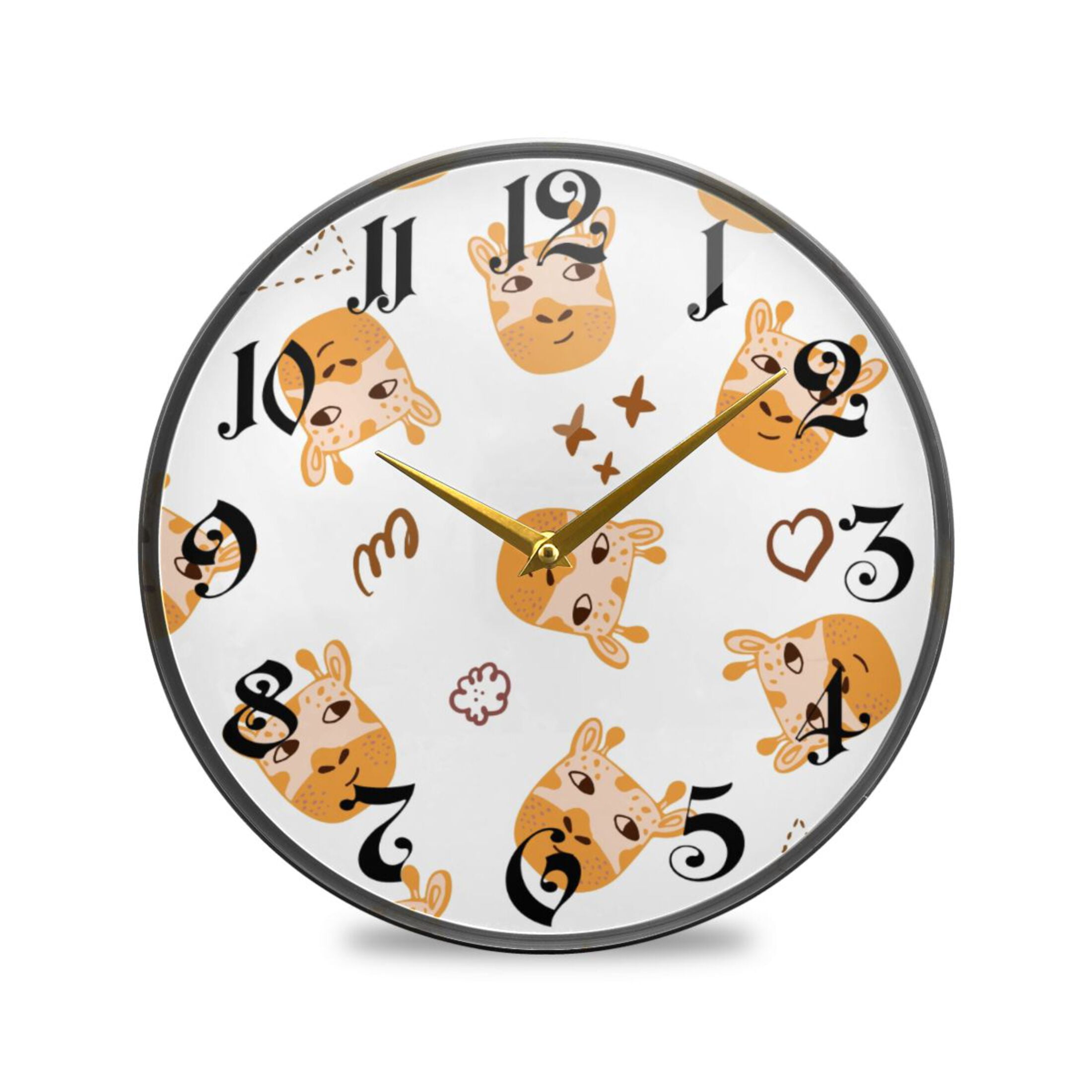 12" Round Silent Wall Clocks Cute Cartoon Giraffe Acrylic Battery Operated Clock Non-Ticking ...